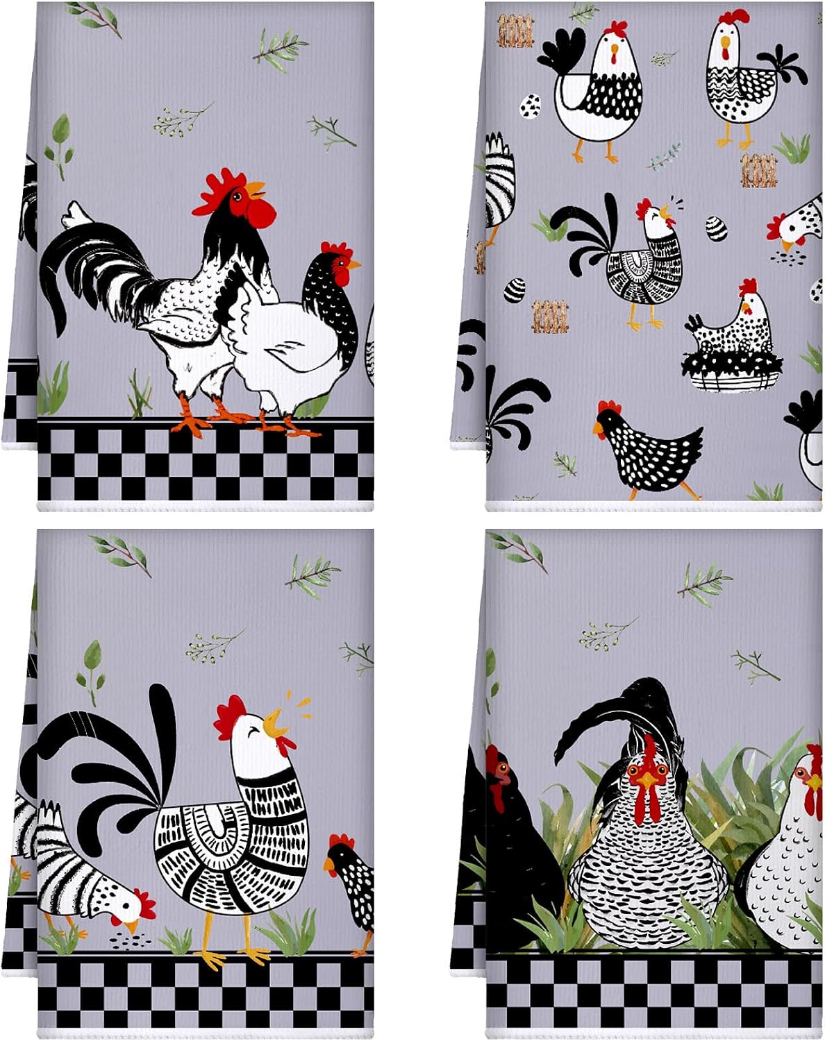 Amazon.com: Geyoga 4 Pcs Chicken Kitchen Towels Rooster Dish Hand ...