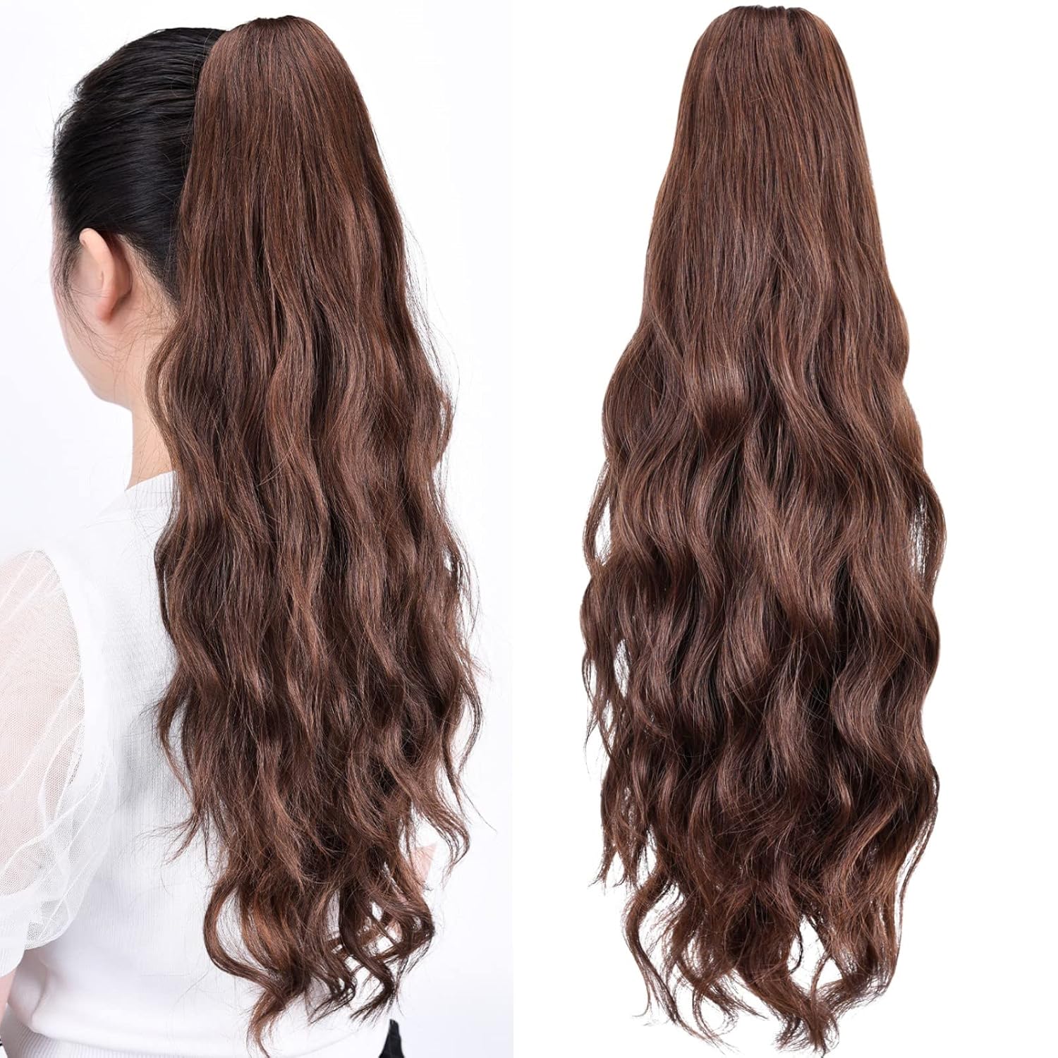 Amazon.com : HSPJHTM Brown Ponytail Extensions,22" Claw Clip Ponytails ...