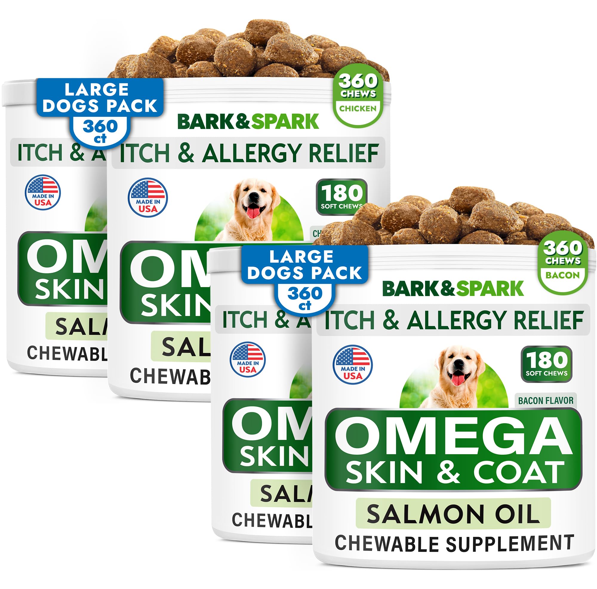 Amazon.com : BARK&SPARK Omega 3 for Dogs - 720 Fish Oil Treats for Dog Shedding, Skin Allergy ...
