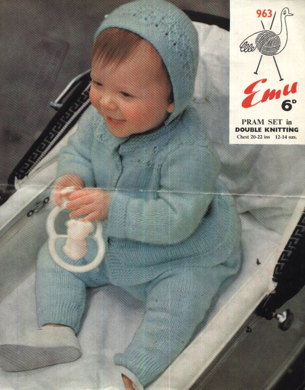 Emu Knitting Pattern 963 : Baby Pram Set - Coat/Bonnet/Pullups (20-22in ...