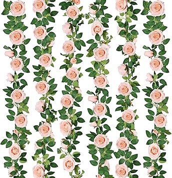 Amazon.com: CEWOR 6Pcs 39 FT Artificial Rose Vine Fake Flower Garland ...