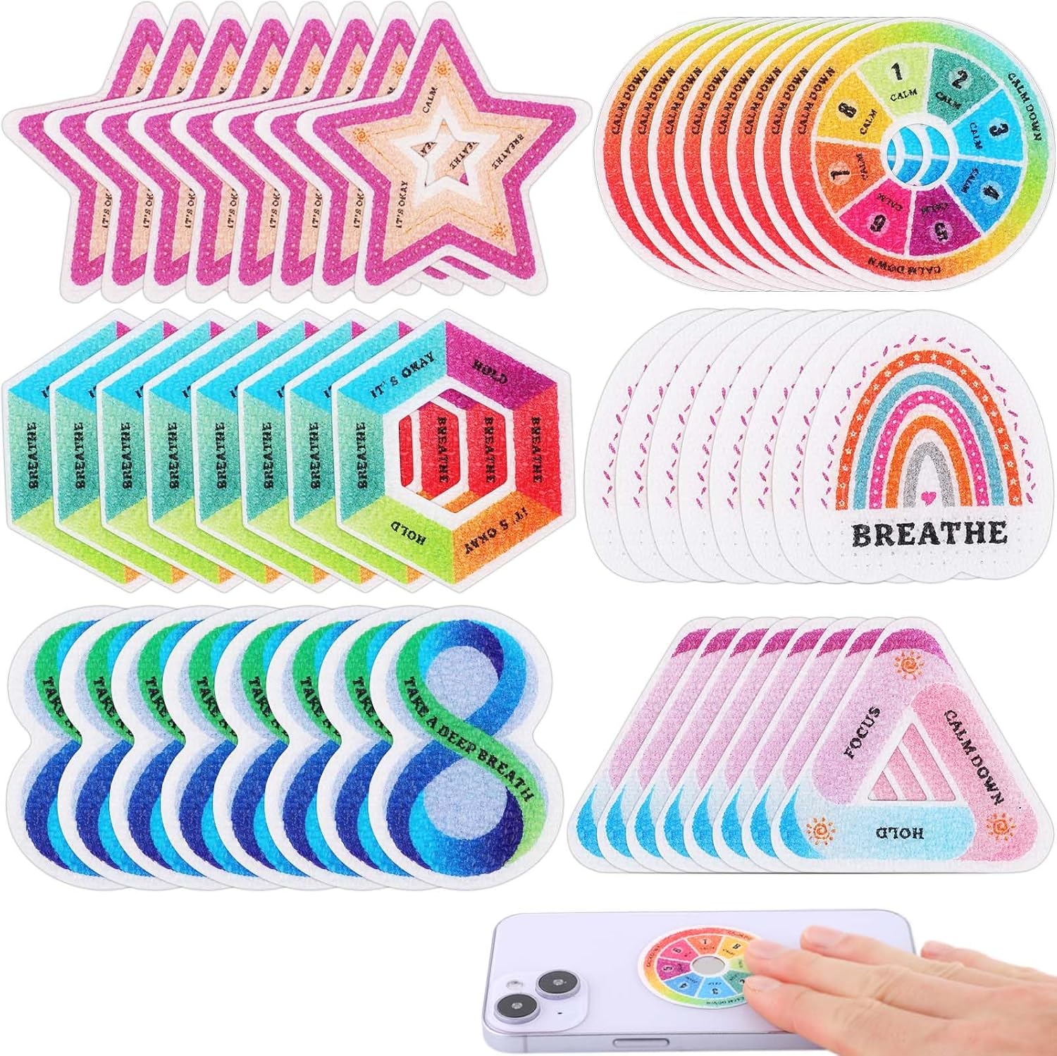 48pcs Anxiety Sensory Stickers, 6 Styles Fidget Textured Strips ...