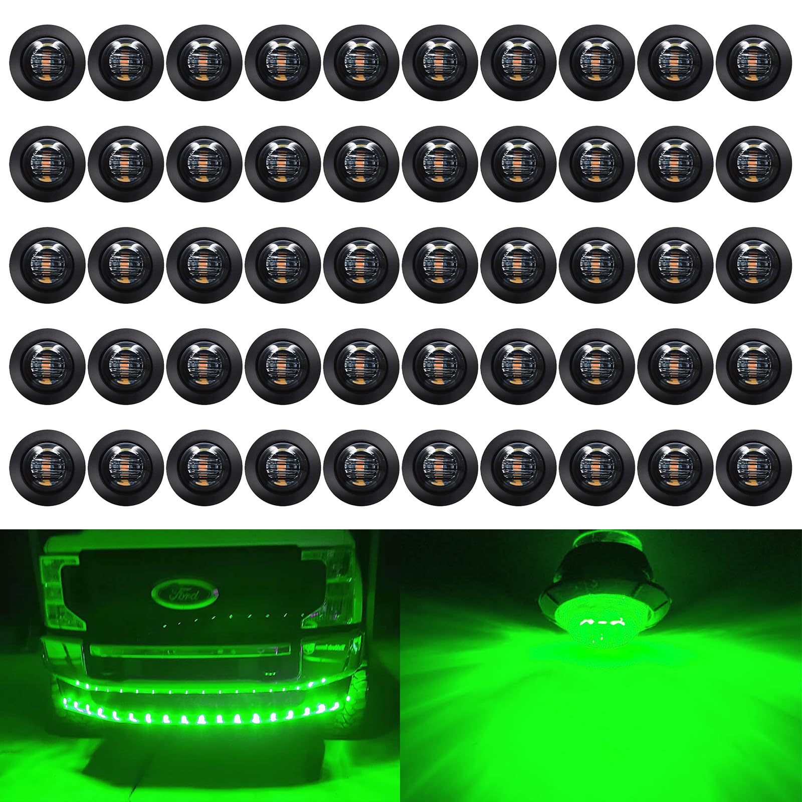 Snapklik.com : 50pcs 3/4 Inch Trailer Marker Lights Smoked Lens Green ...