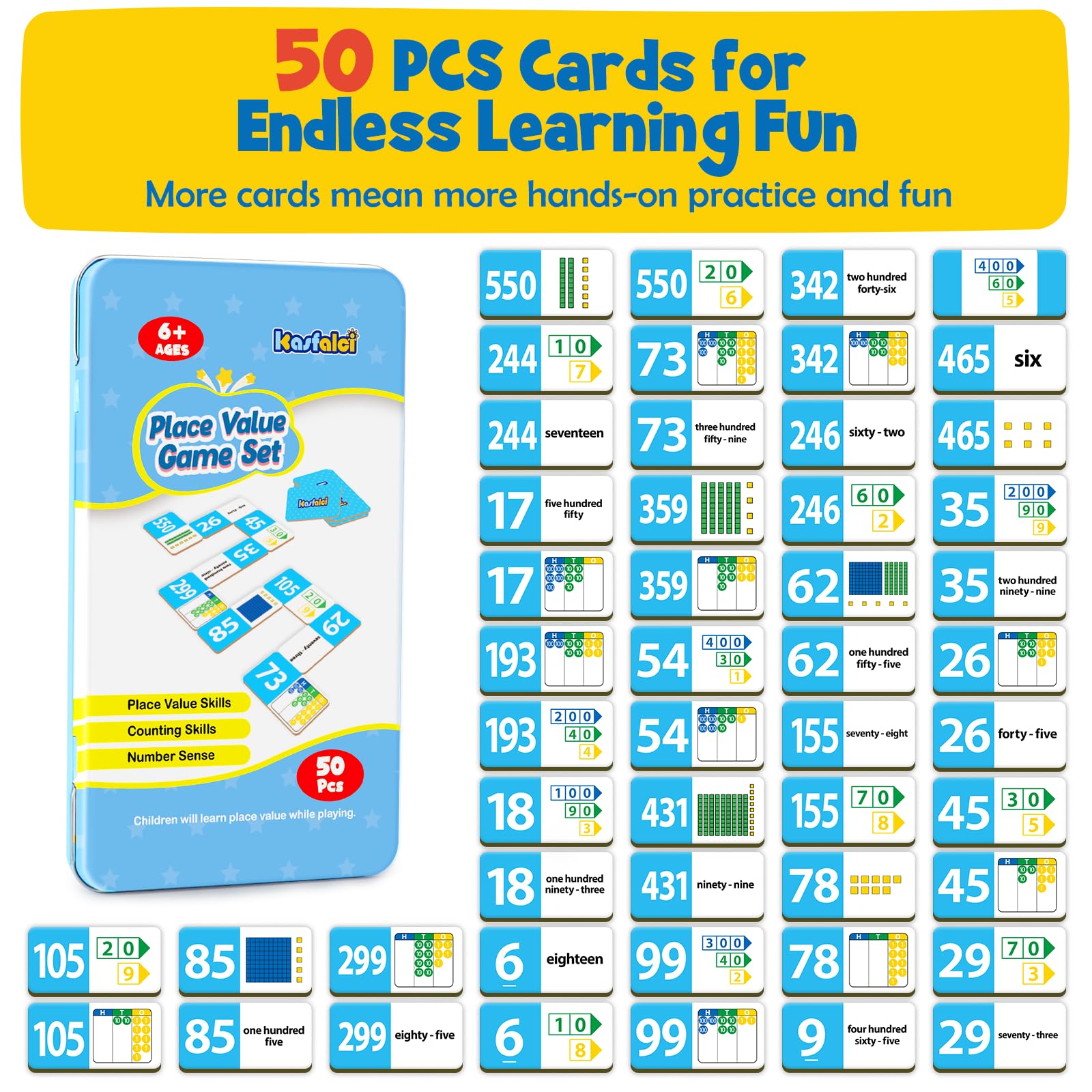 Snapklik.com : Place Value Dominoes Set Flash Cards, 50 PCS Math ...