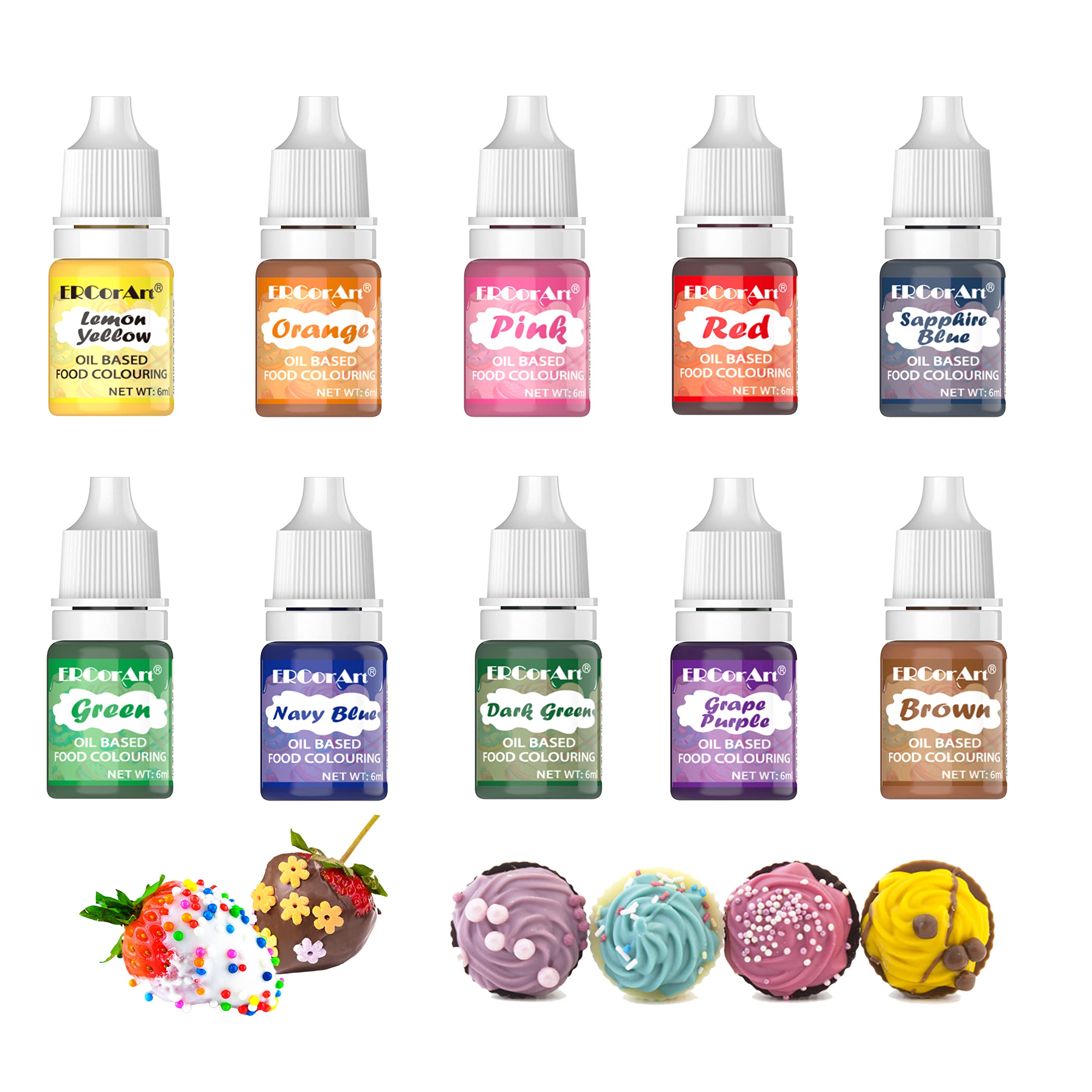 Oil Based Food Colouring Set - ERCorArt 10 Colours Highly Concentrated ...