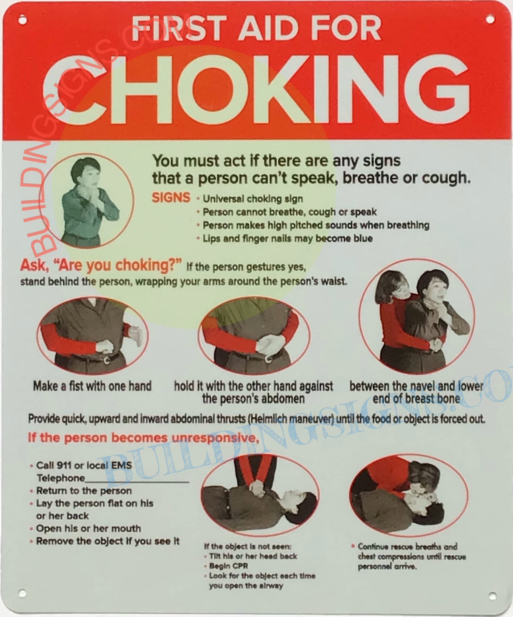 Amazon.com: NYC RESTURANT SIGN- FIRST AID FOR CHOKING SIGN 7X10 (WHITE ...
