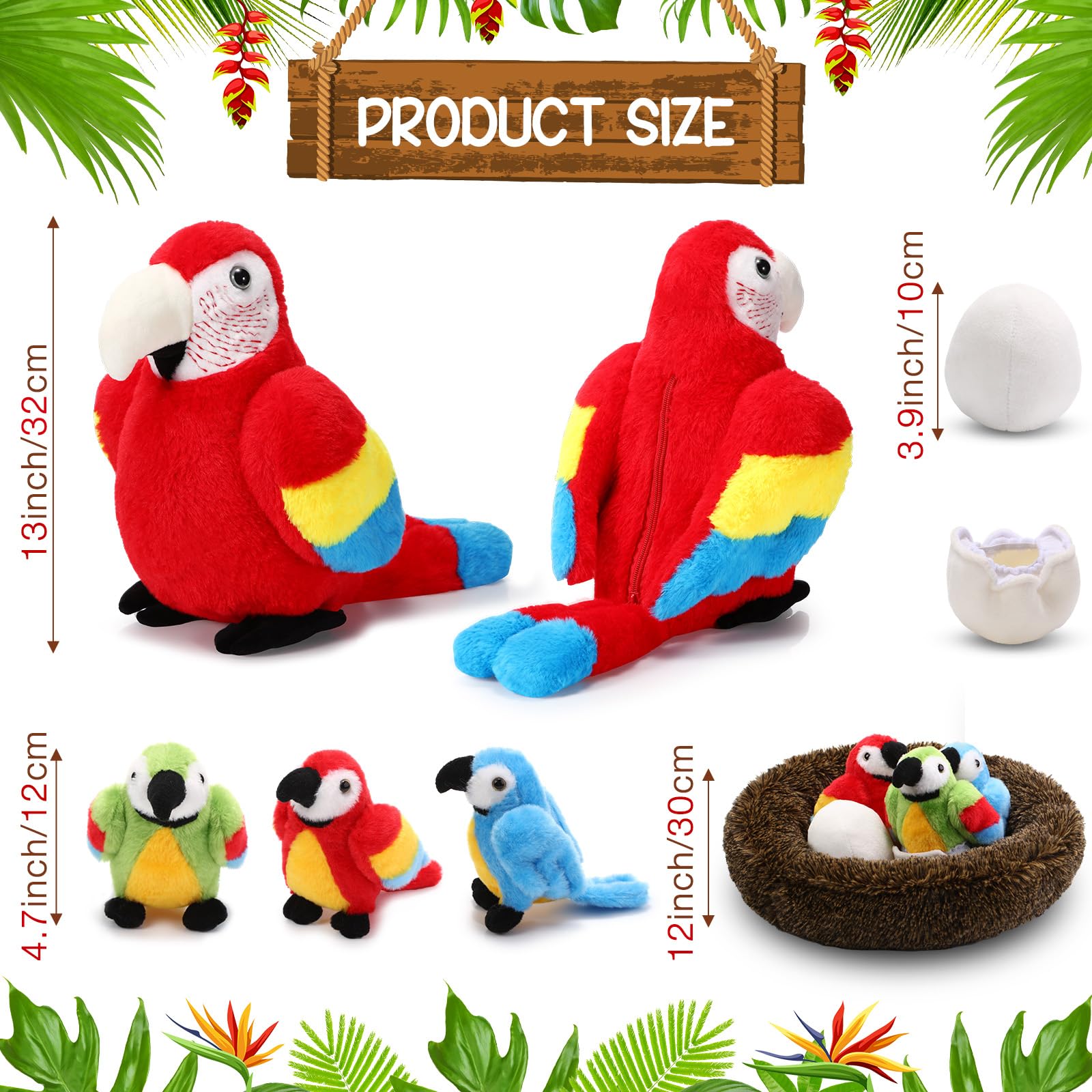 Snapklik.com : Meooeck 7 Pcs Macaw Parrot Plush Toys Set 13 Inch ...