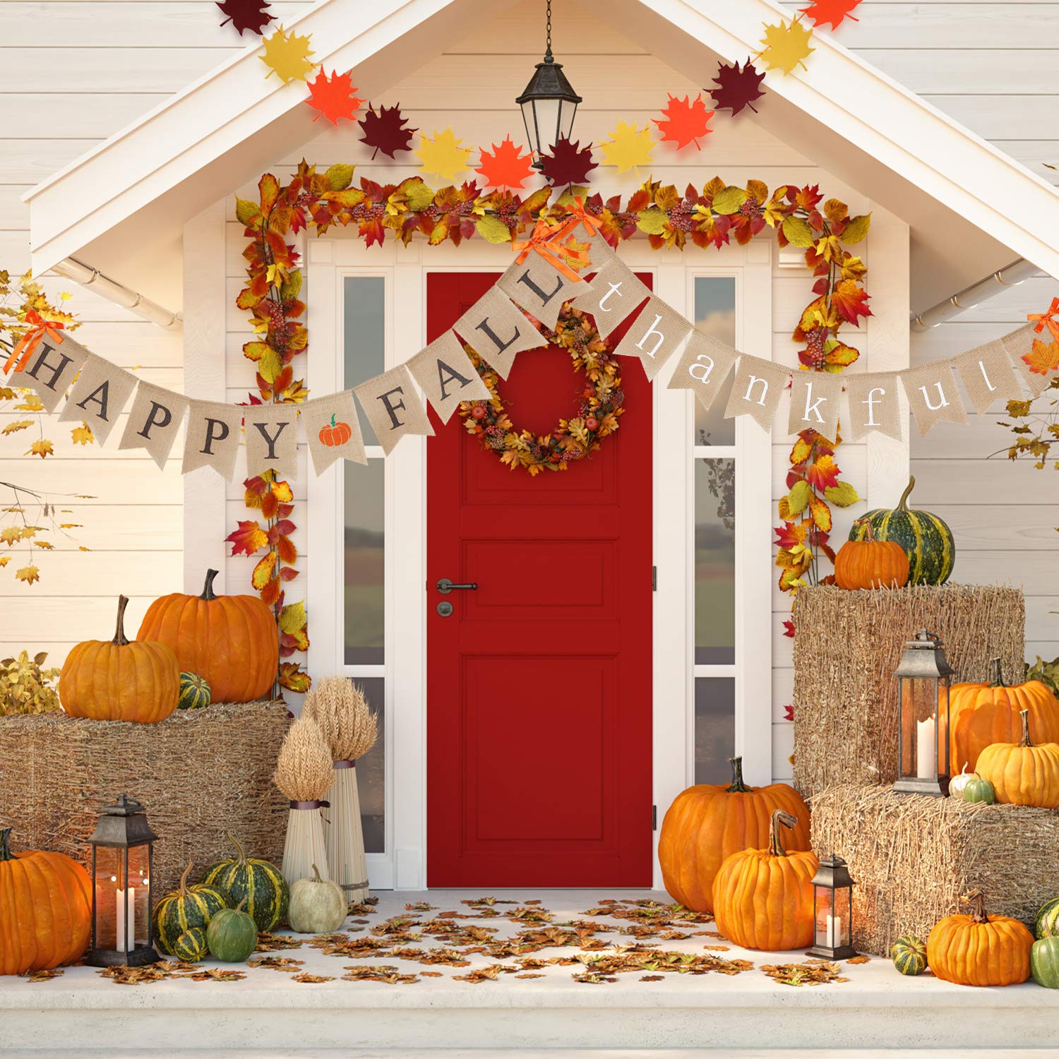 Snapklik.com : Blulu 3 Pieces Thankful Banner Happy Fall Thanksgiving ...
