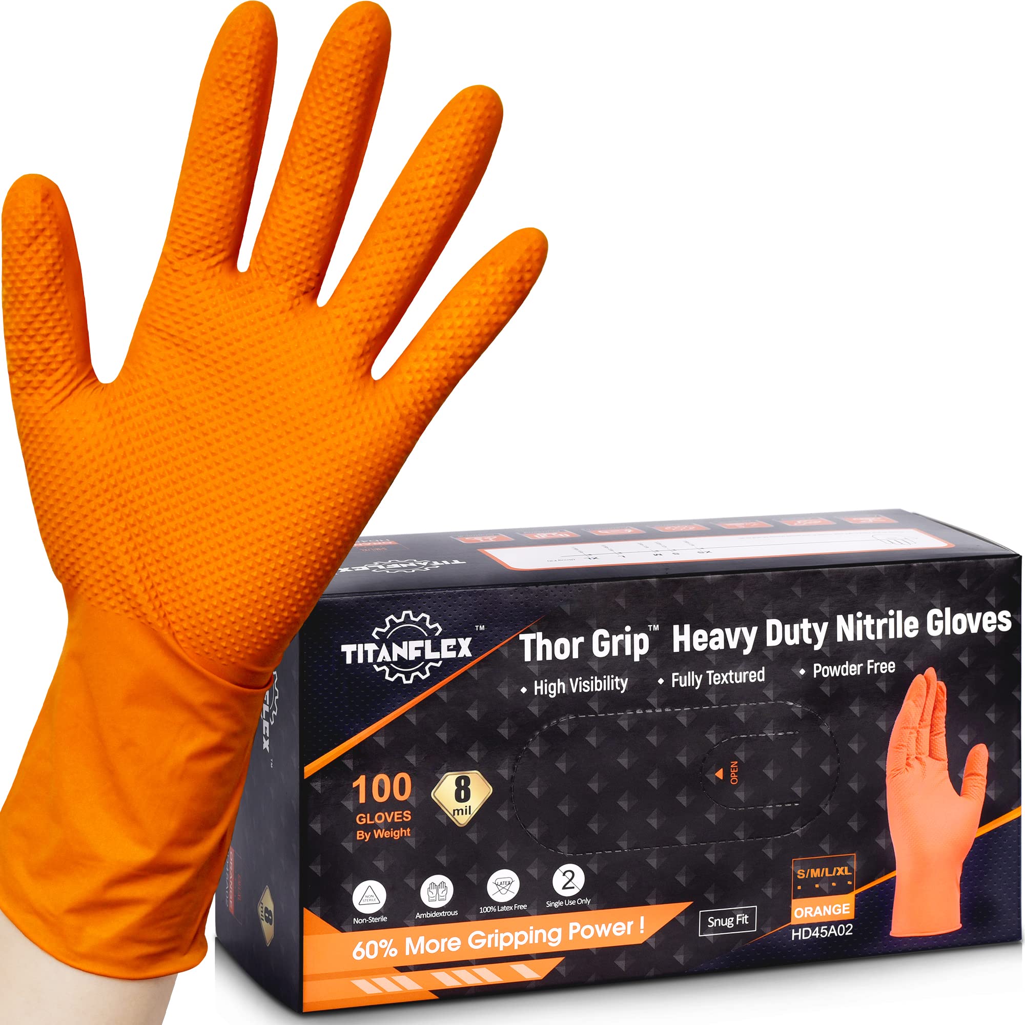 TITANflex Thor Grip Heavy Duty Industrial Orange Nitrile Gloves with ...