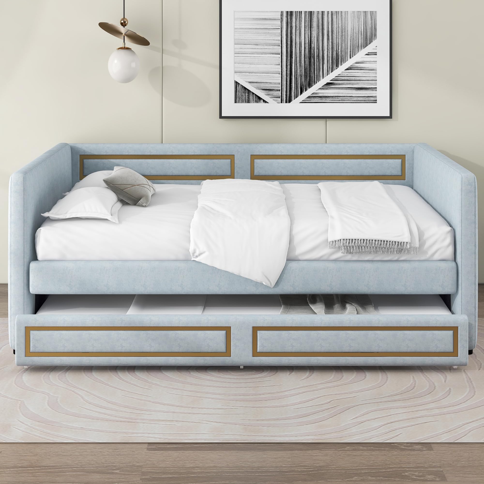 Amazon.com: LUSPAZ Full Size Upholstered Daybed with Trundle, Modern ...