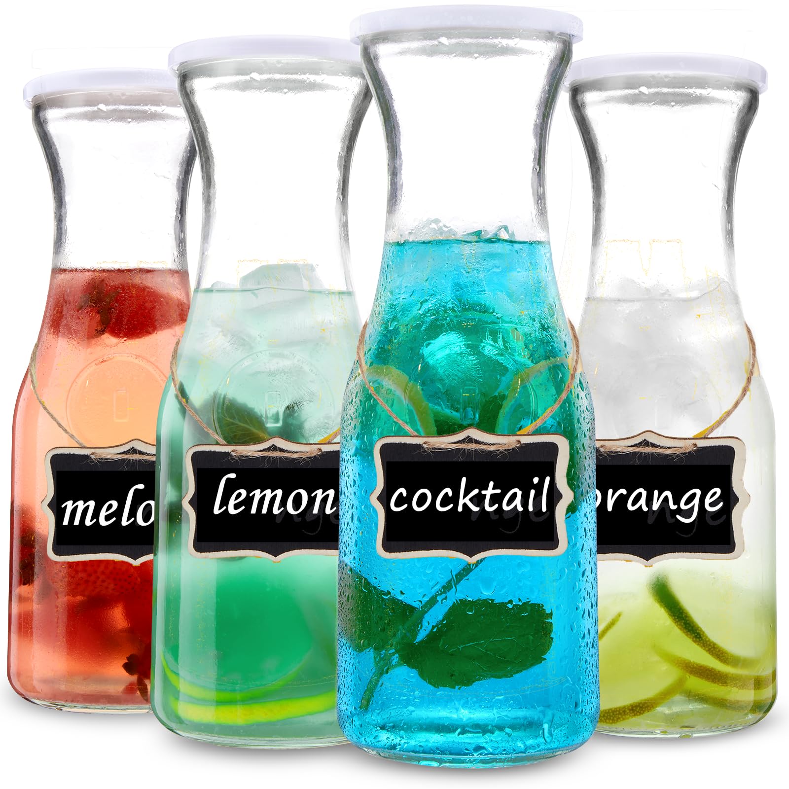 Amazon.com: 4 Pcs Glass Carafe with Lid, 1 Liter glass juice pitcher ...