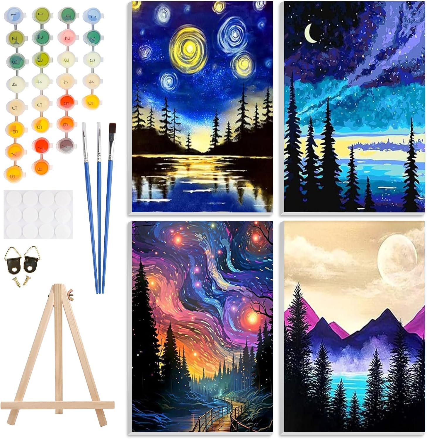 Amazon.com: 4 Pack Paint by Number Kits for Adults Beginners Framed ...