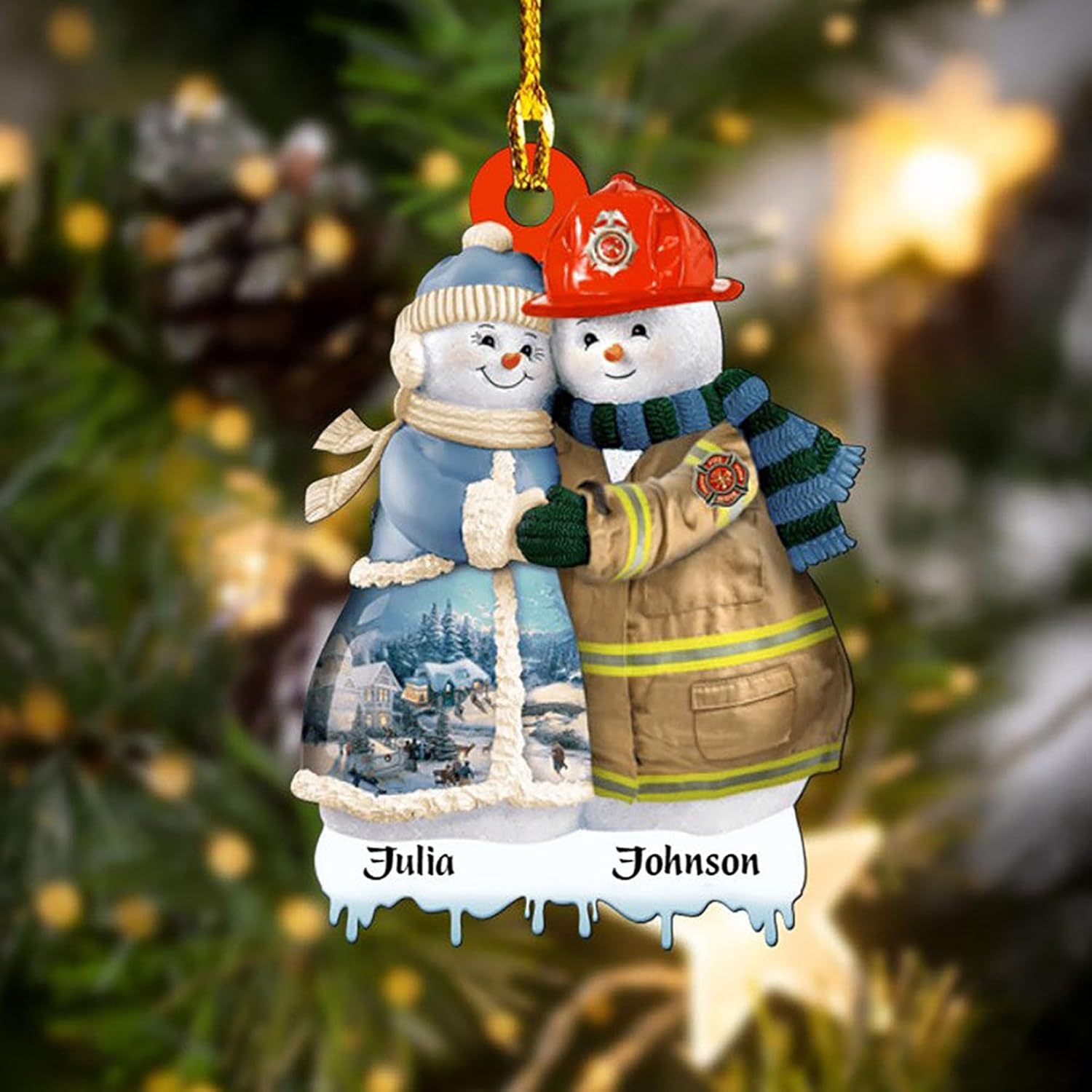 Amazon.com: Personalized Firefighter Snowman Couple Ornament for ...