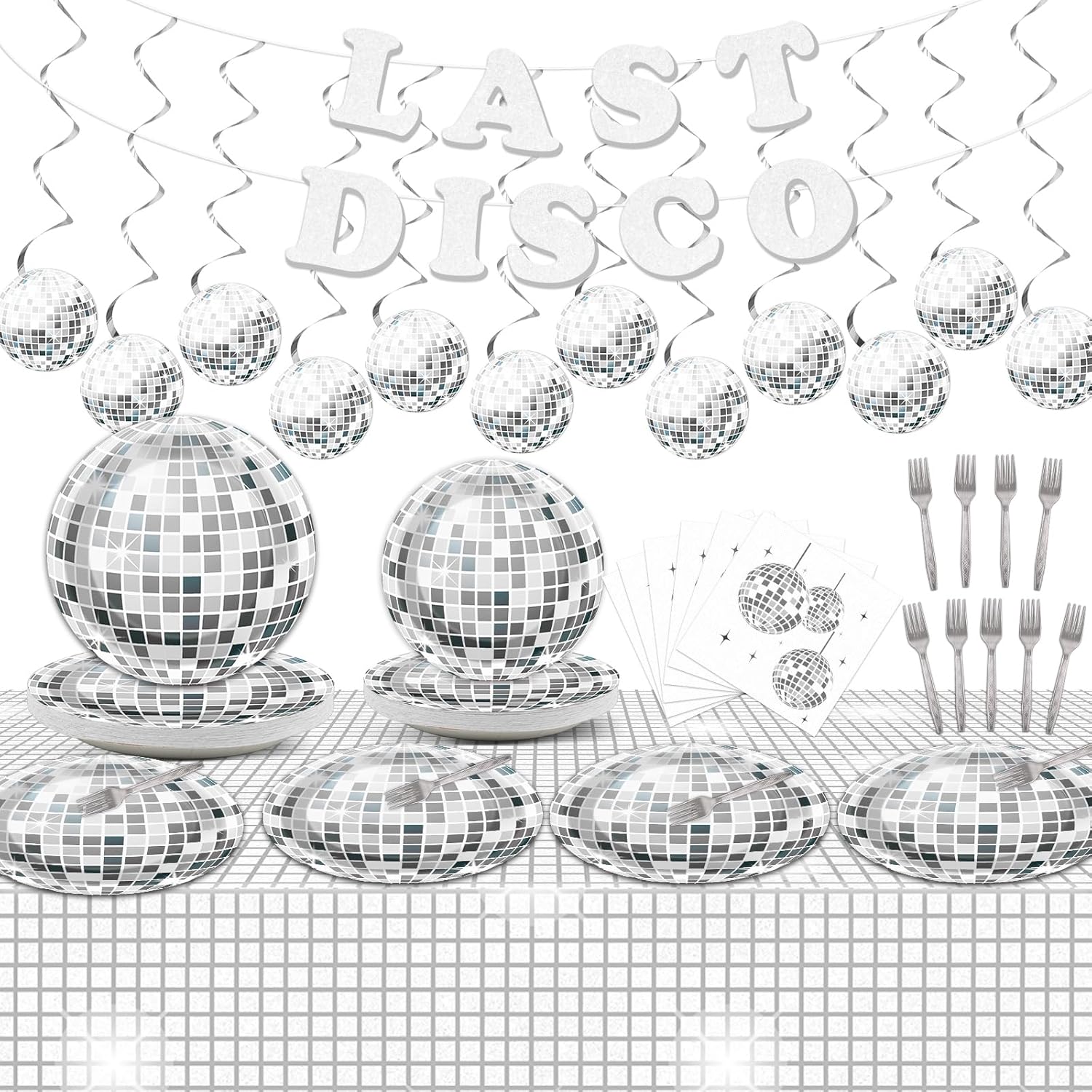 Amazon.com: 122 Pieces Disco Tableware Set Disco Ball Theme Party ...