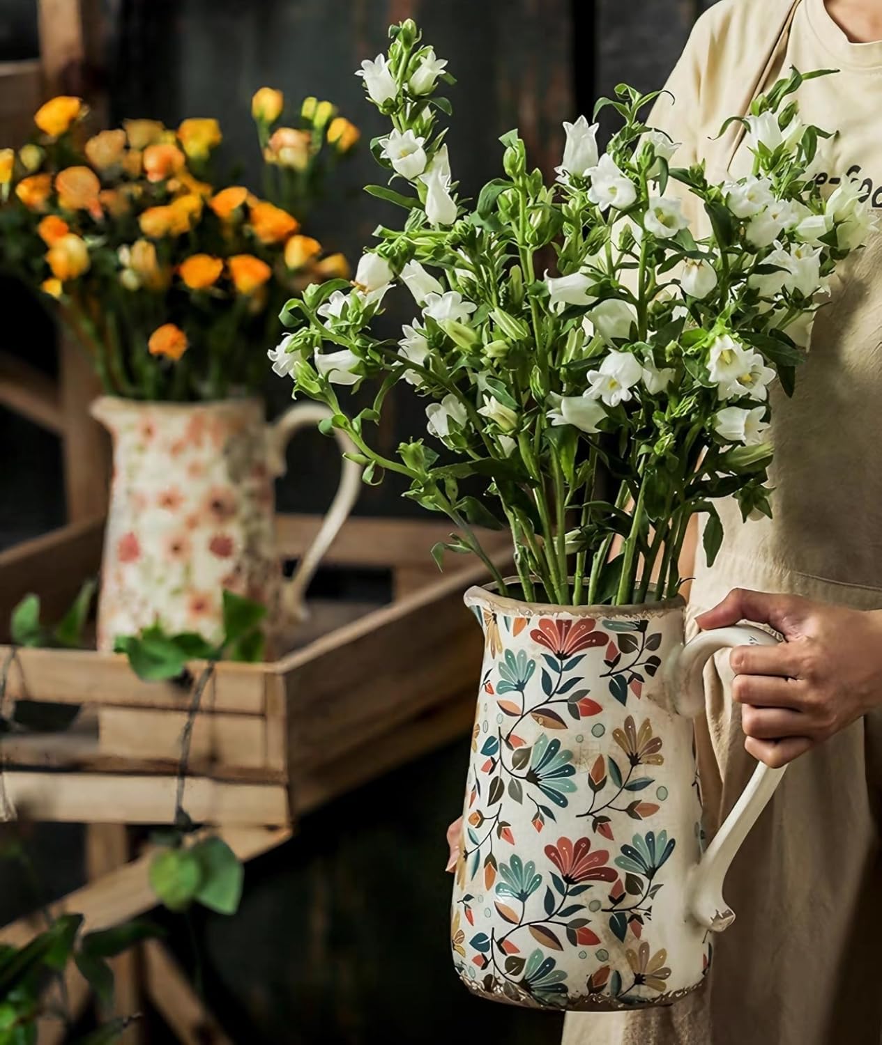 Amazon.com: Vintage Colorful Flower Ceramic Vase with Handle, Retro Ice ...