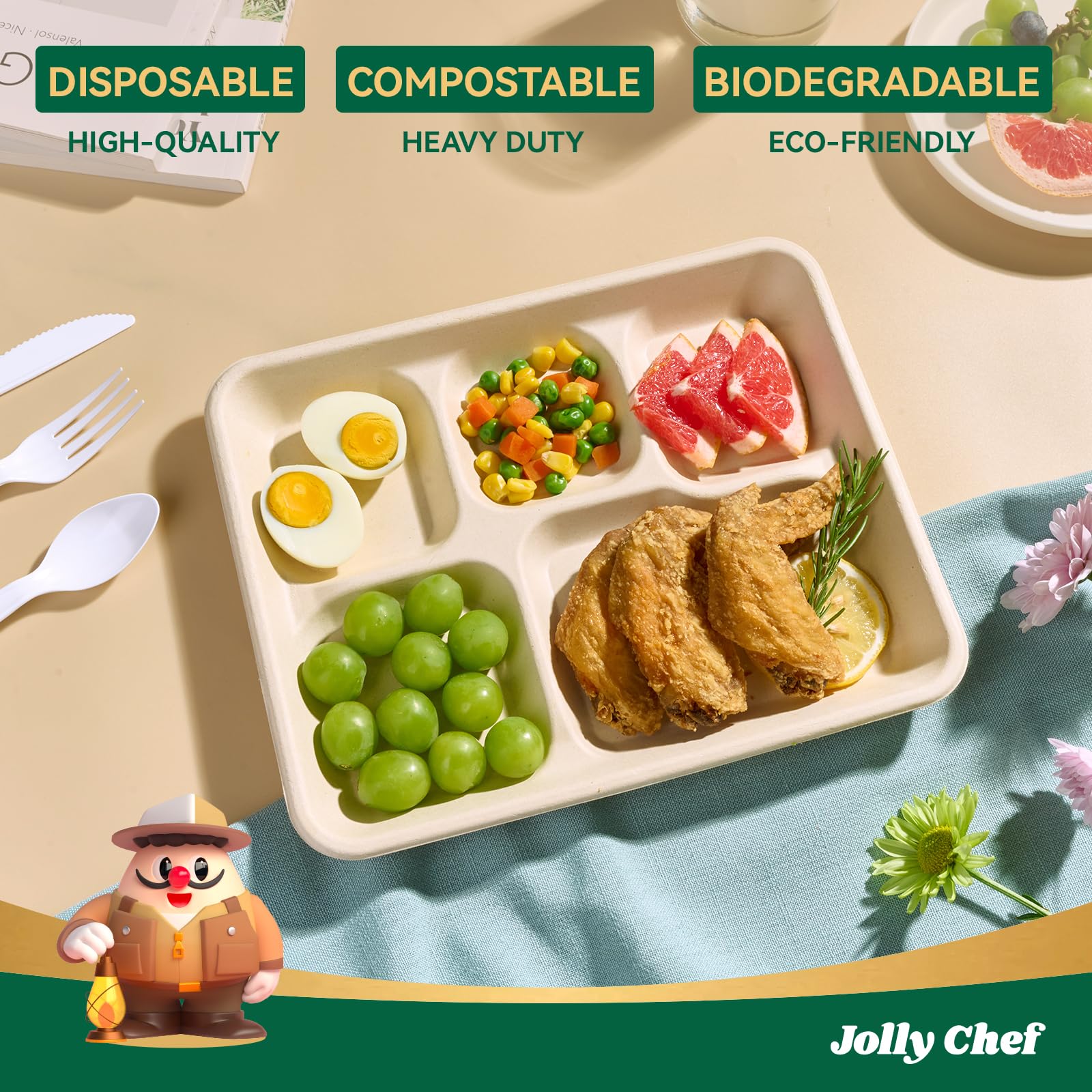 Snapklik.com : JOLLY CHEF Small Compostable 5 Compartment Paper Plates ...