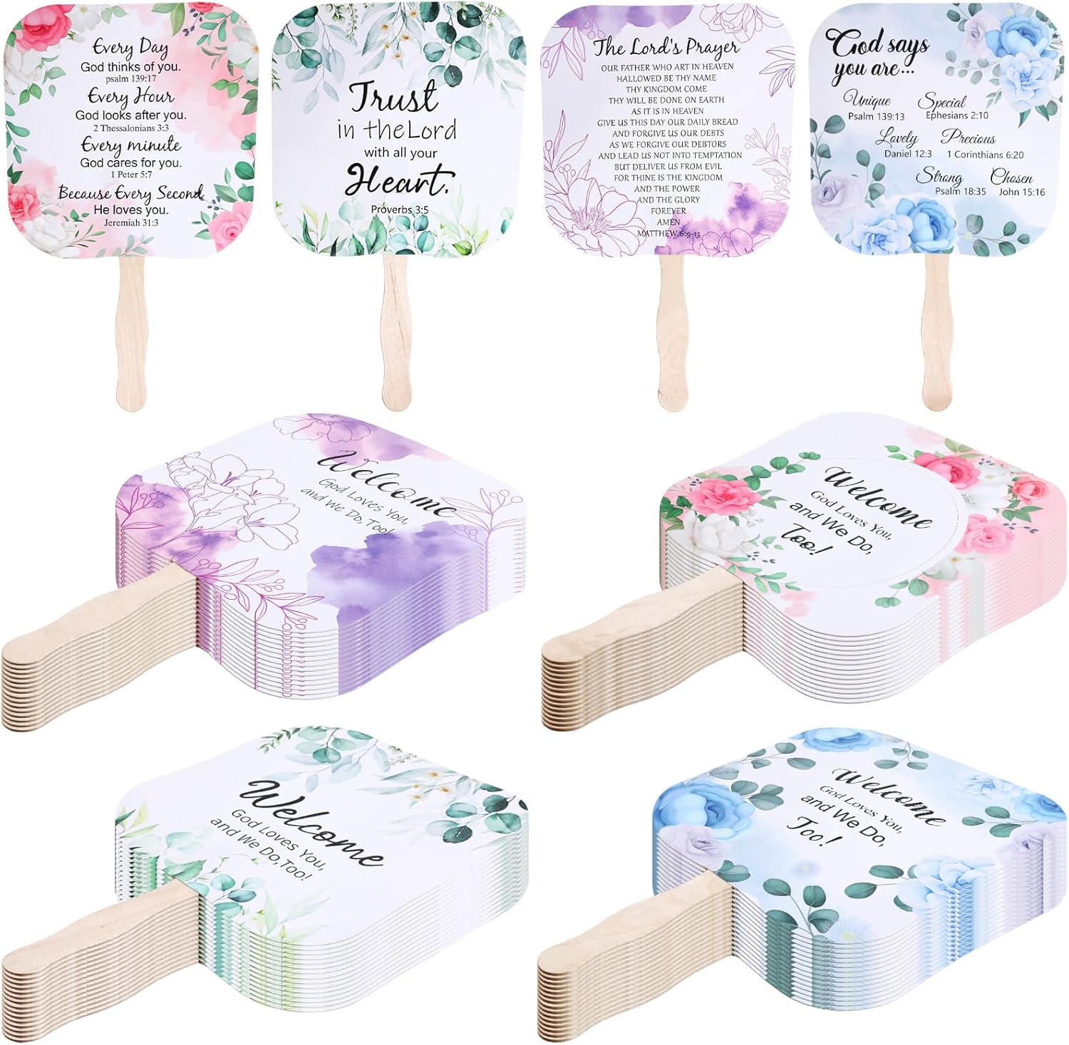 Amazon.com: Blulu 60 Pcs Christian Church Fans Handheld Set Religious ...