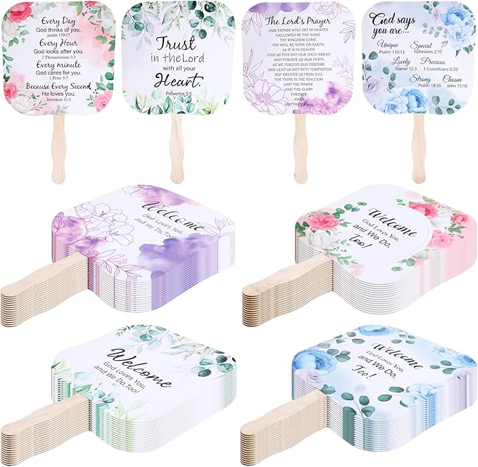 Amazon.com: Blulu 60 Pcs Christian Church Fans Handheld Set Religious ...