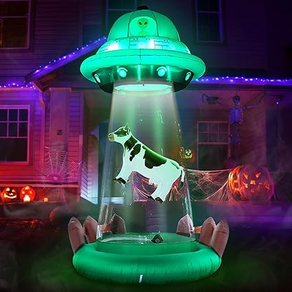 Amazon.com: ZPISF 10 FT Halloween Inflatables UFO with Floating Cow Outdoor Decorations, Blow Up ...