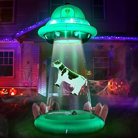 Amazon.com: ZPISF 10 FT Halloween Inflatables UFO with Floating Cow ...