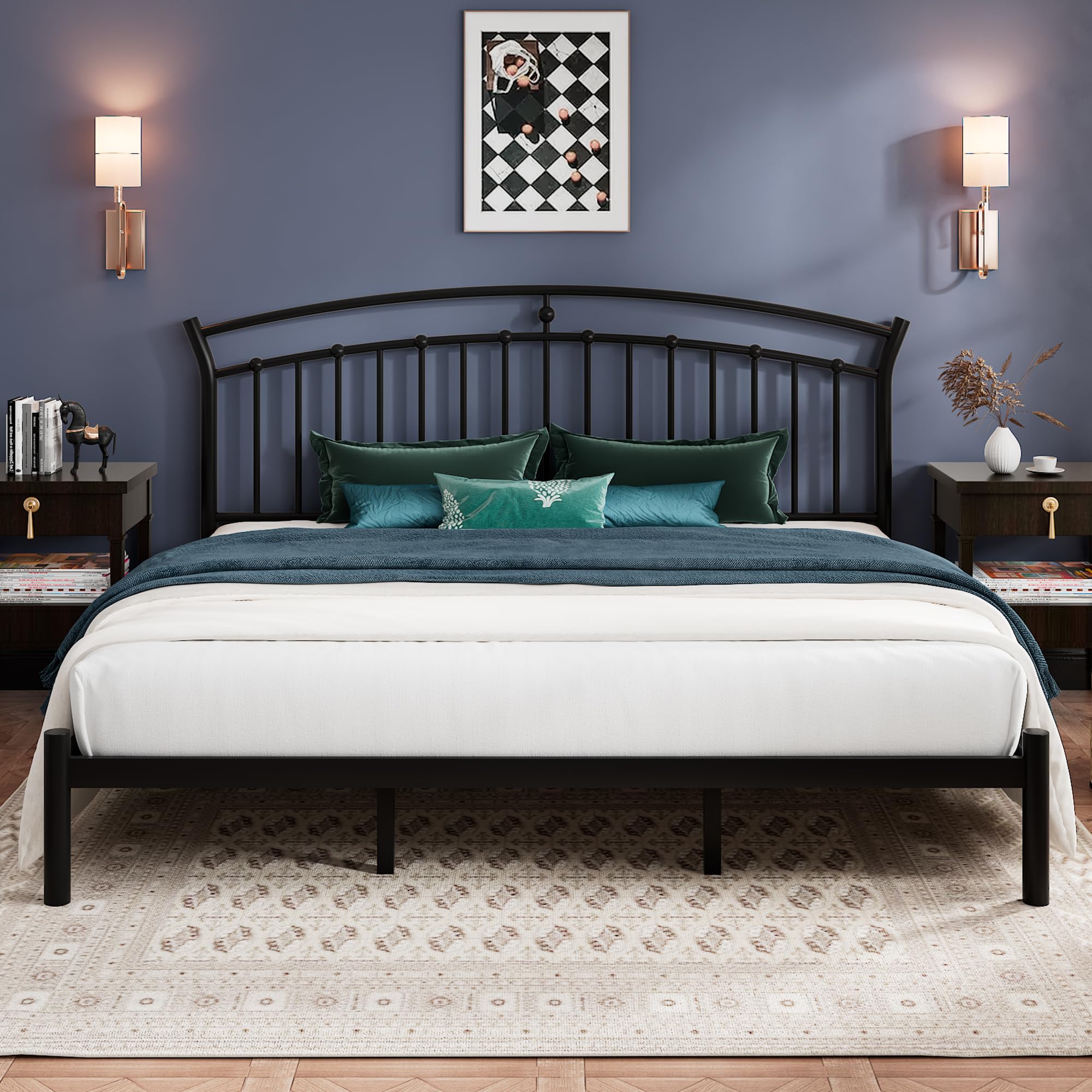 Amazon.com: Einhomn King Size Bed Frame, Black Metal Bed Frame with 12 ...