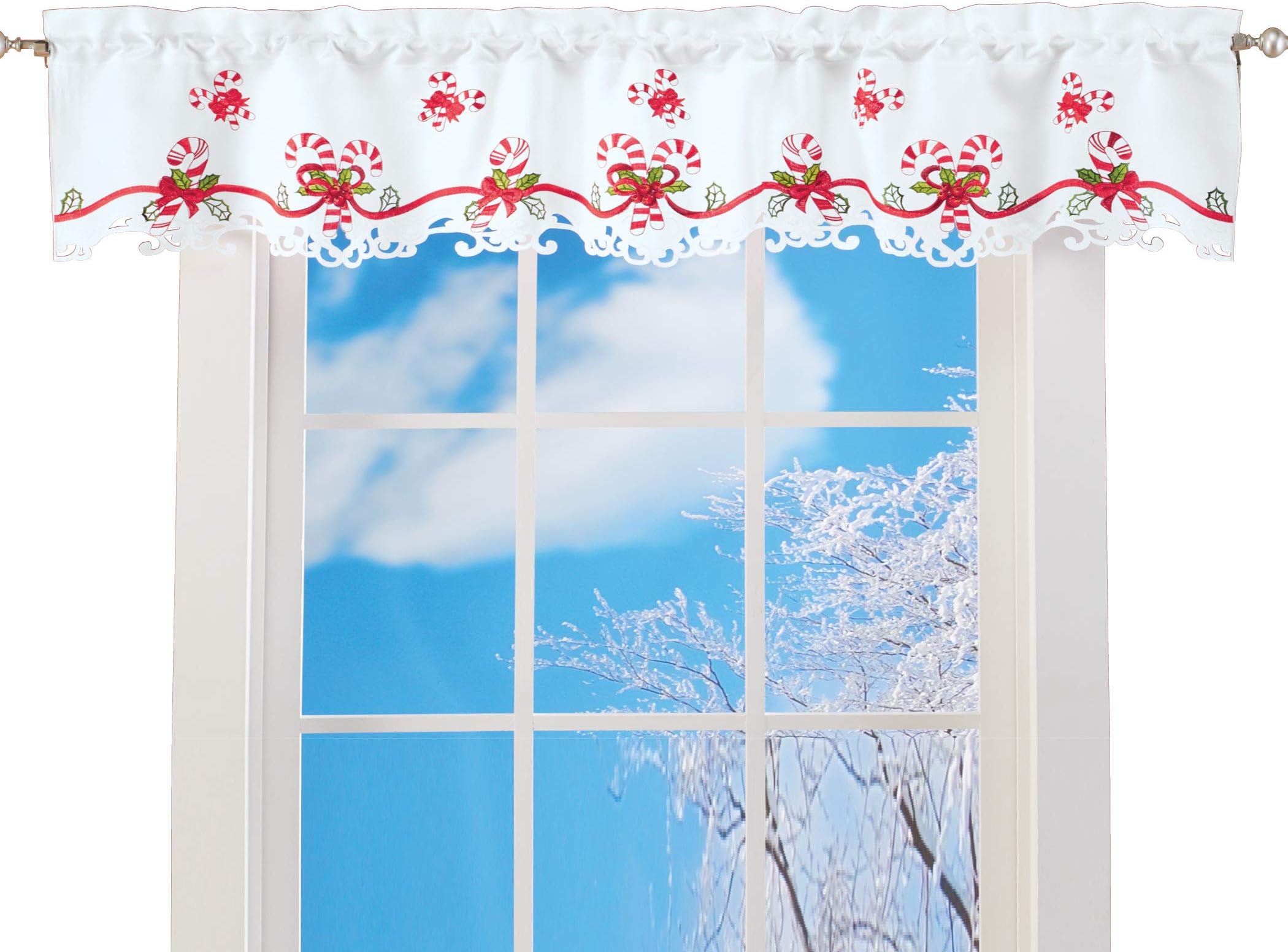 Amazon.com: Collections Etc Embroidered Candy Cane Window Curtains with ...