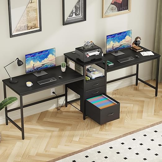 GYIIYUO 93'' Two Person Desk with Charging Station, Long Desk with 3 ...