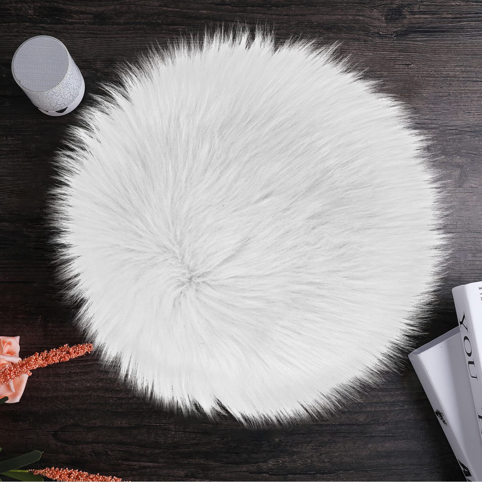Sibba Fluffy Area Rug Chair Carpet 12 inch Round Fuzzy Faux Fur Seat ...