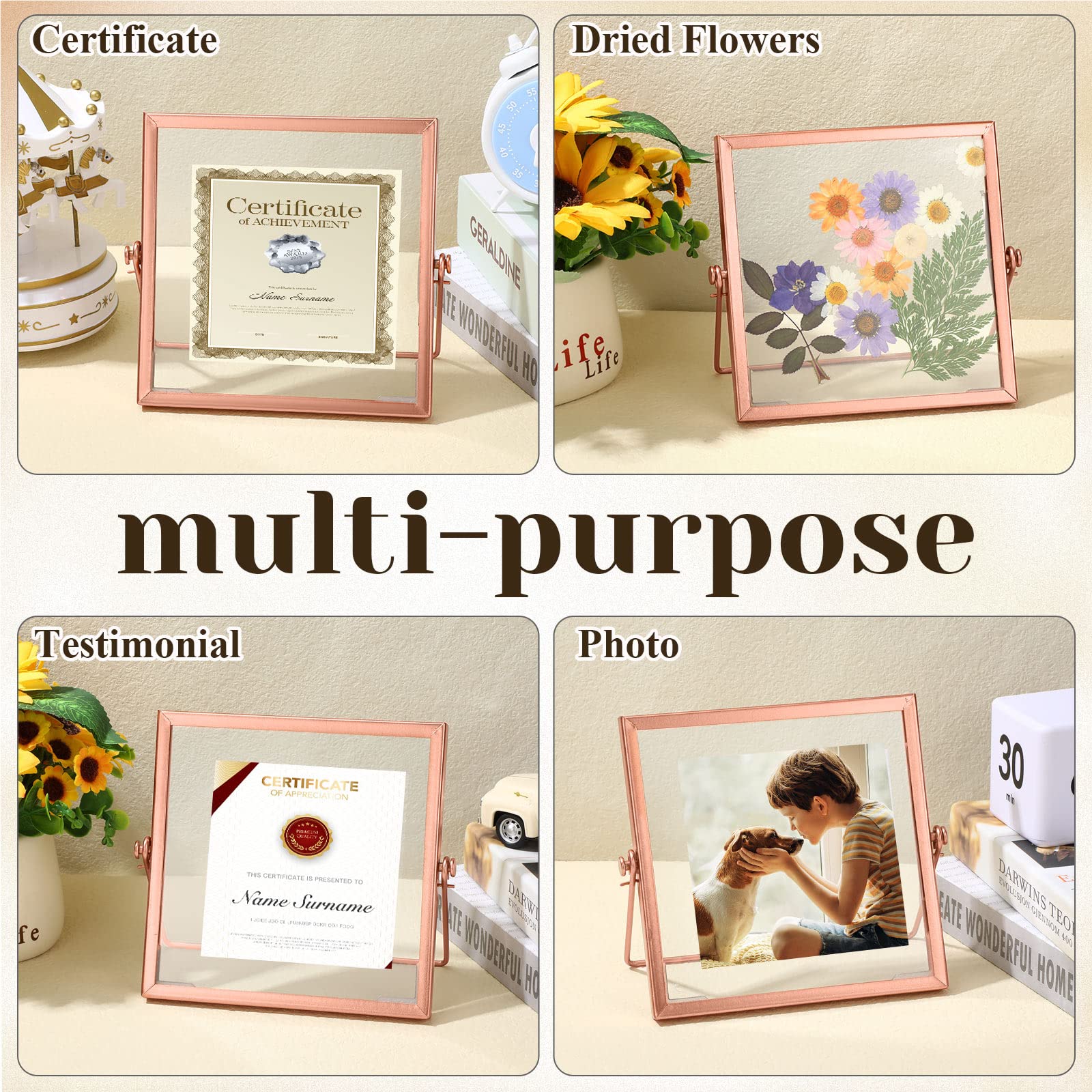 12 Pack Floating Gold Frame Glass Photo Frame Collection Vintage Metal ...