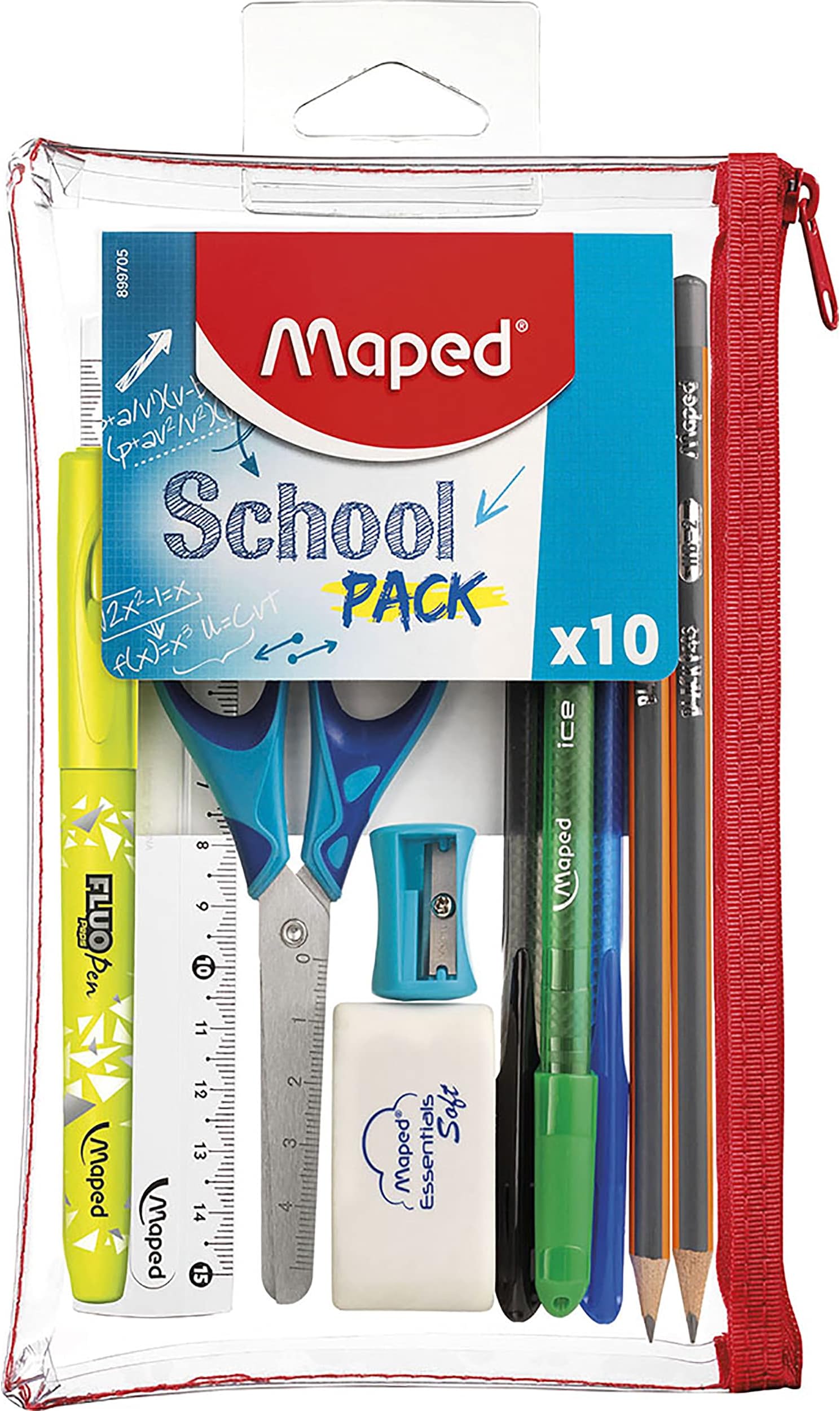 Maped - Schüler-Set gefülltes Etui SCHOOL PACK - 10-tlg. - transparent ...