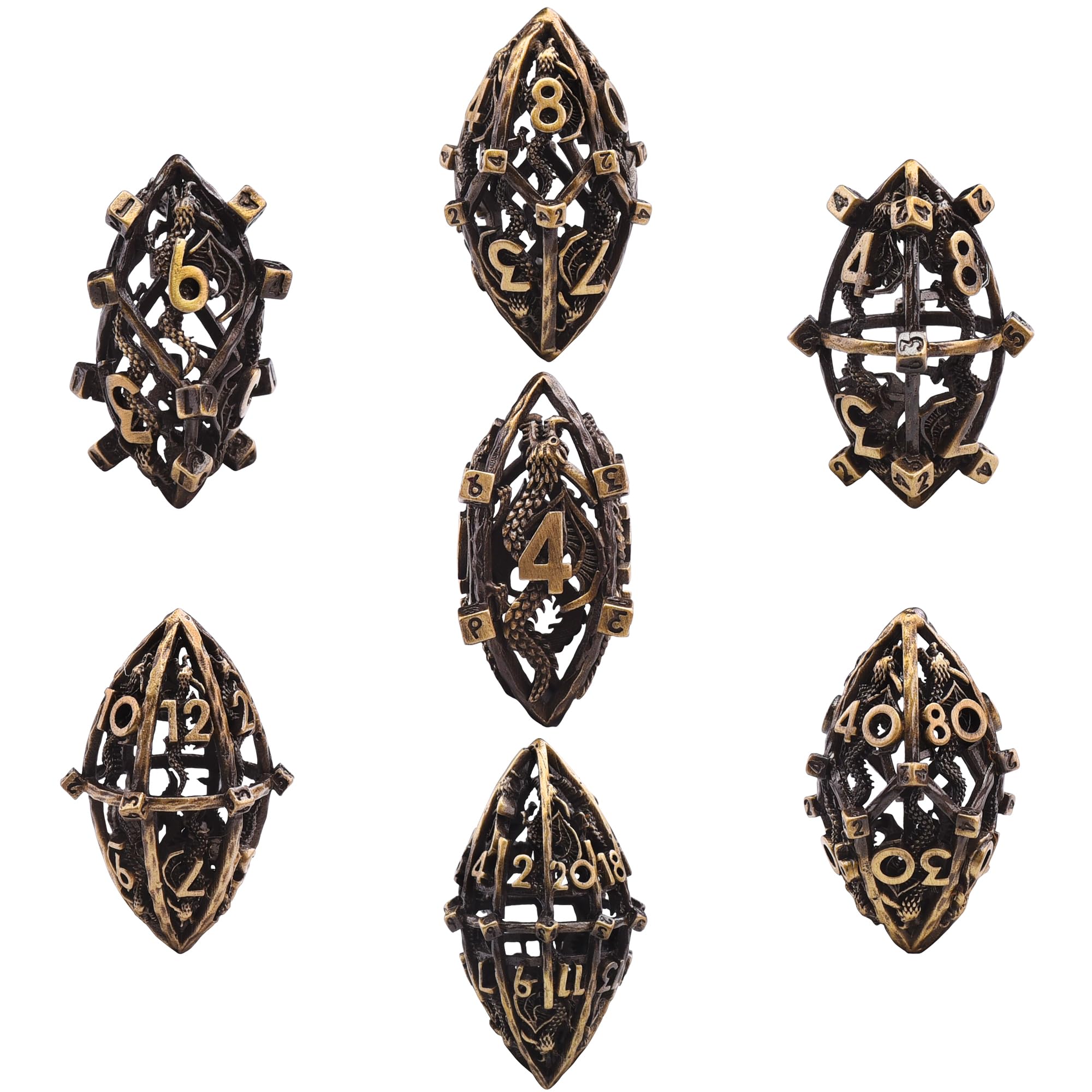 Amazon.com: AUSTOR Metal DND Dice Set 7 Pieces DND Dice Hollow ...