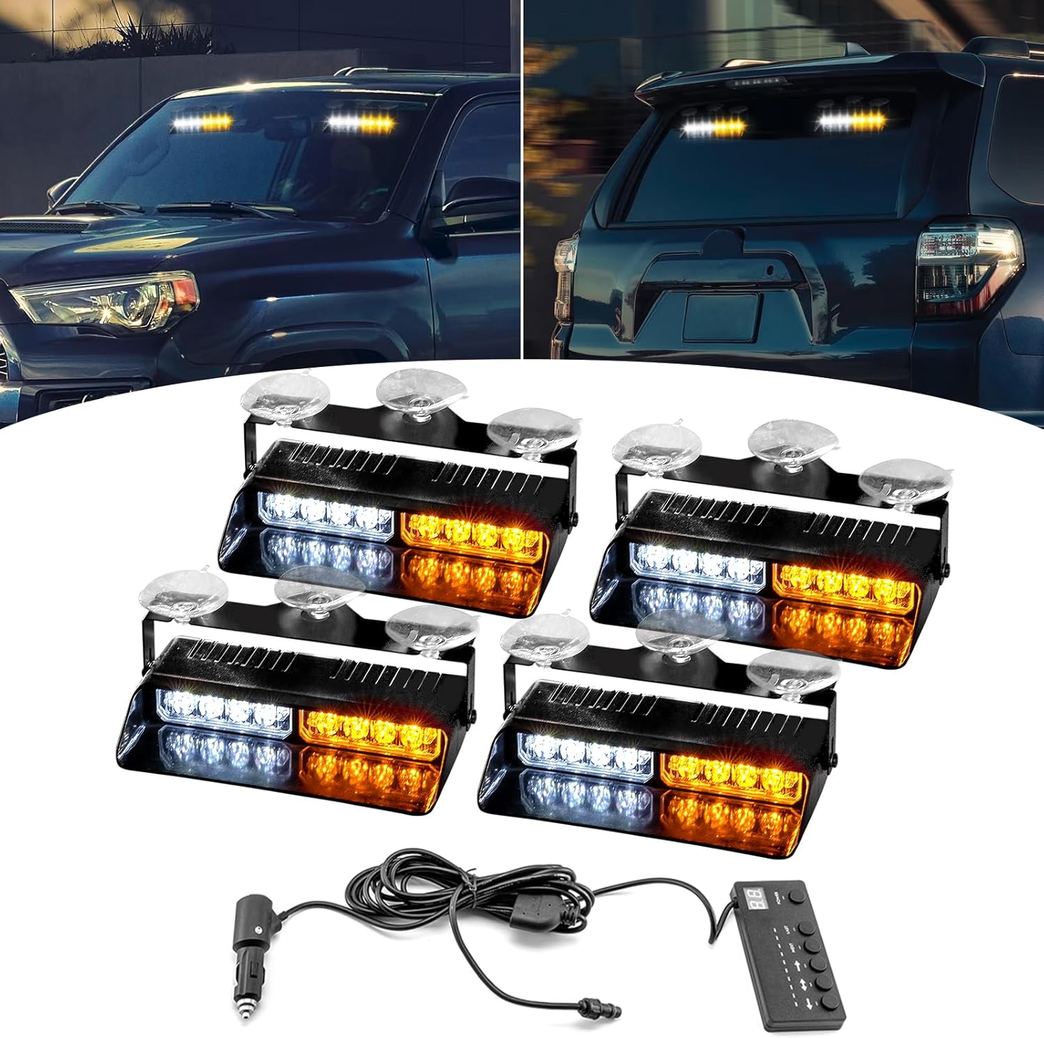 Amazon.com: Wsays 4Pcs 8 LED 2"x7.2" White Amber Dash Strobe Light w ...