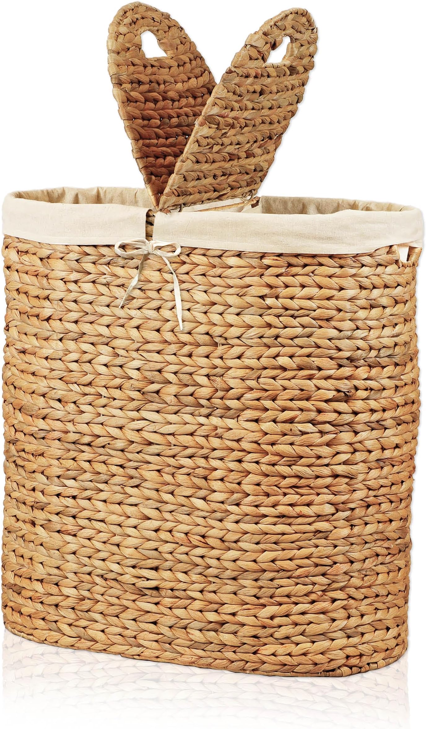 Lycce Wäschekorb 2-Fach Sortierer aus Wasserhyazinthe, 46 l, Oval, mit ...