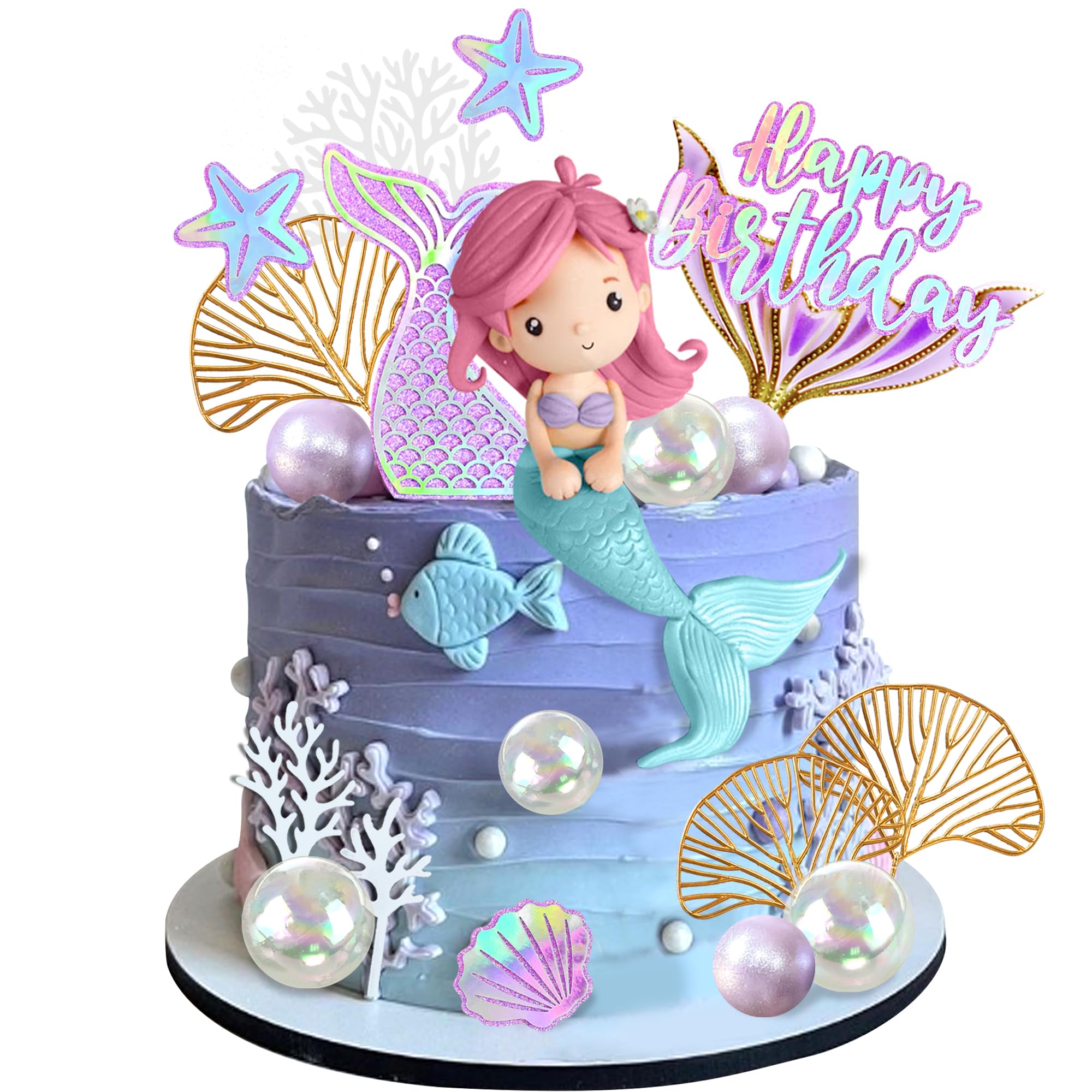 Amazon.com: DRWATE Mermaid Cake Toppers with 3D Mermaid Shell Starfish ...