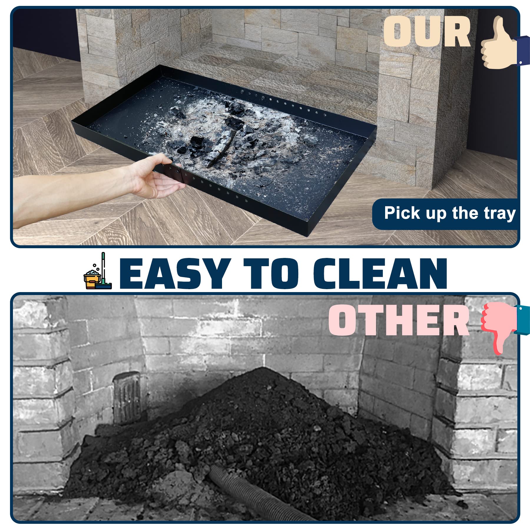 Pearwow Rectangle Fireplace Tray,Expandable Ash Pan for Collecting Ash ...