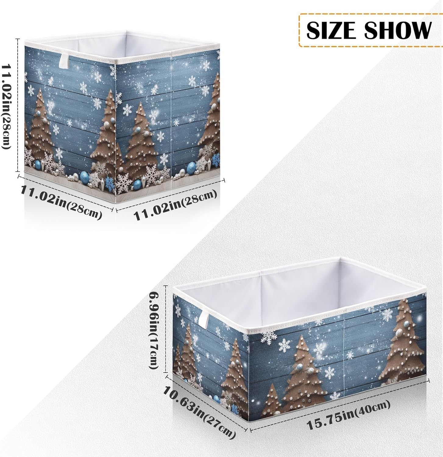 Wooden Christmas Tree Snowflakes Cube Storage Bin Fabric Storage Cubes ...