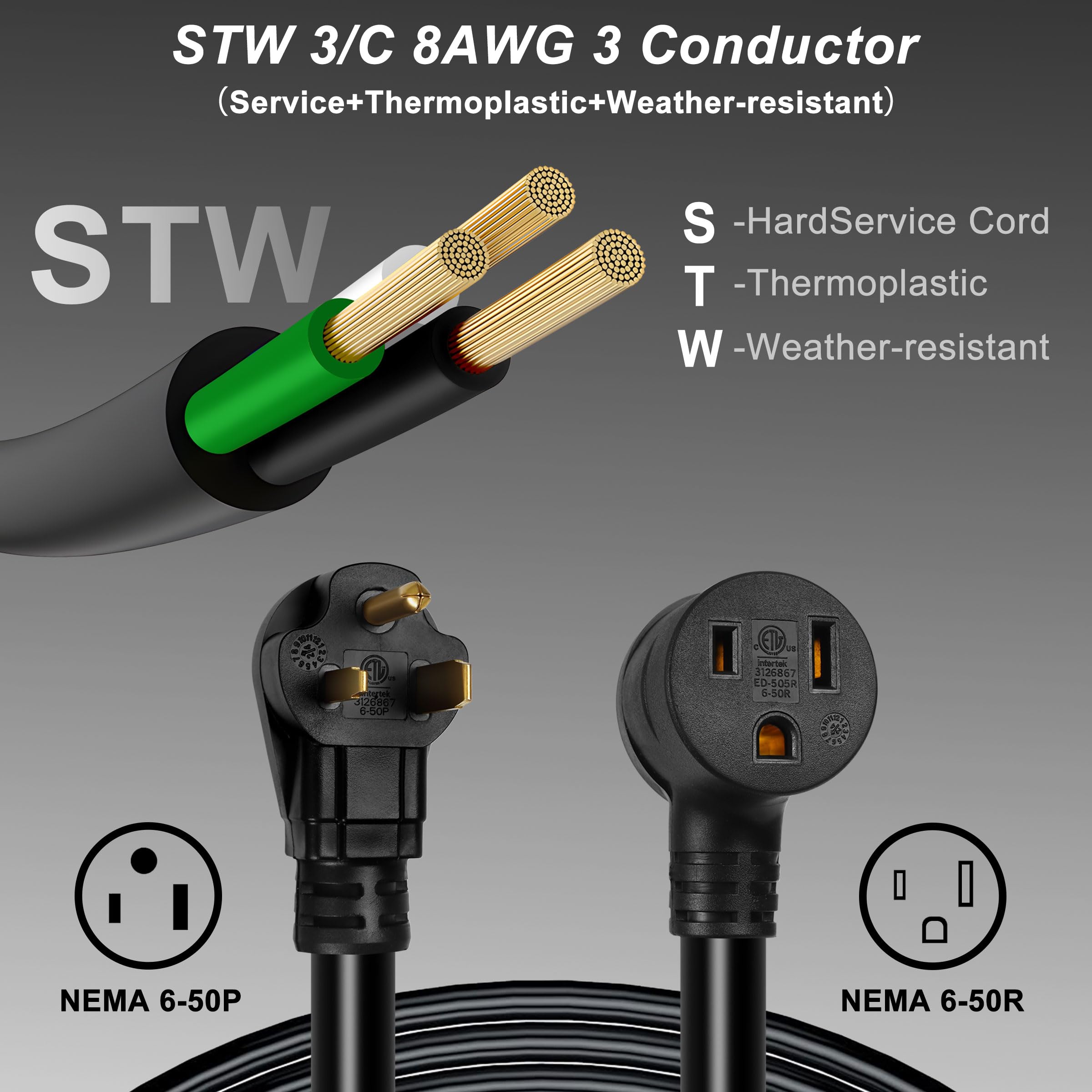 Snapklik.com : Welder Extension Cord 8 AWG, 25FT Welding Cords 40 Amp ...