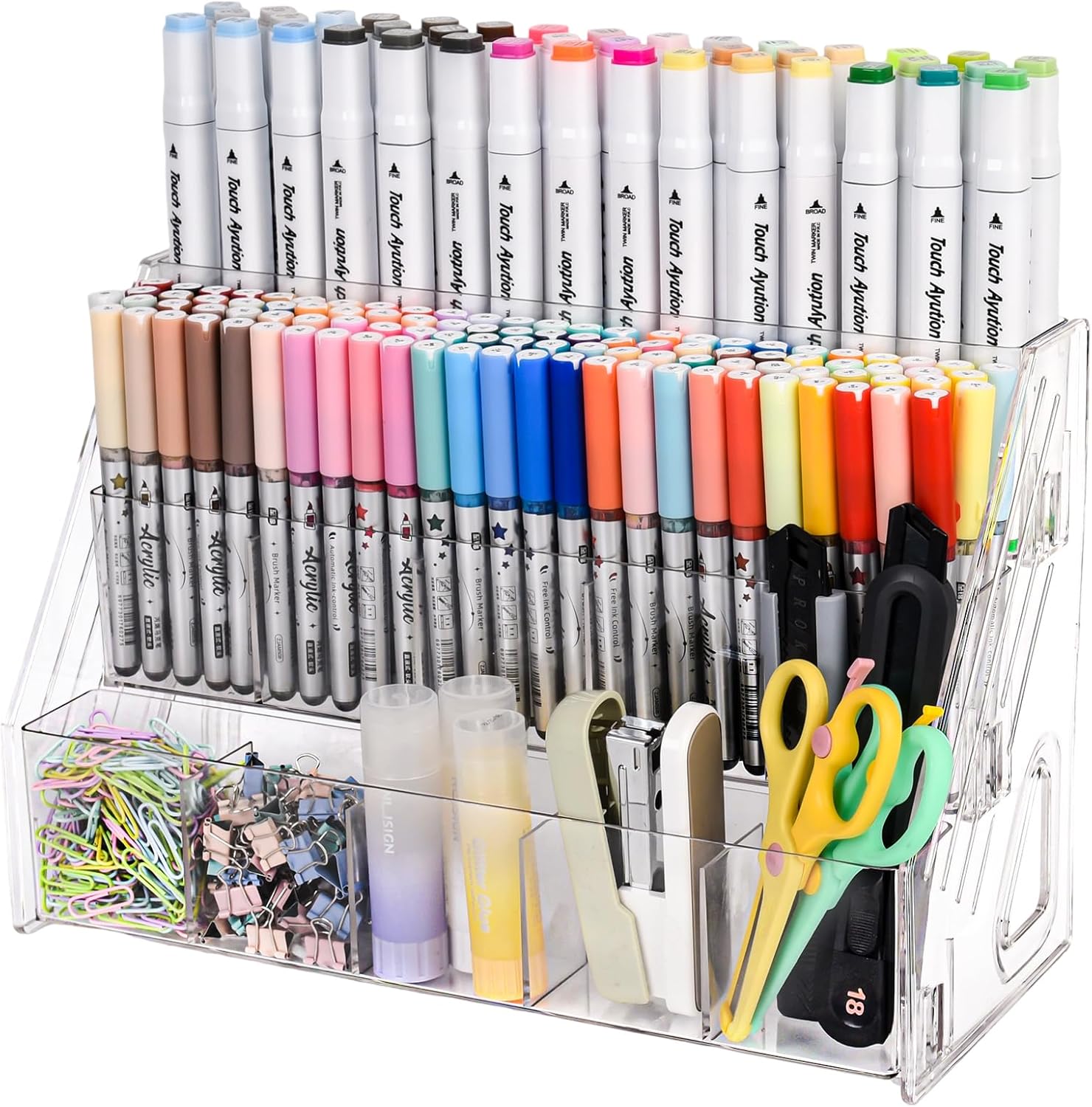 Amazon.com: CELSOL Acrylic Pen Holder – 3 Tier 15 Compartments Vertical ...
