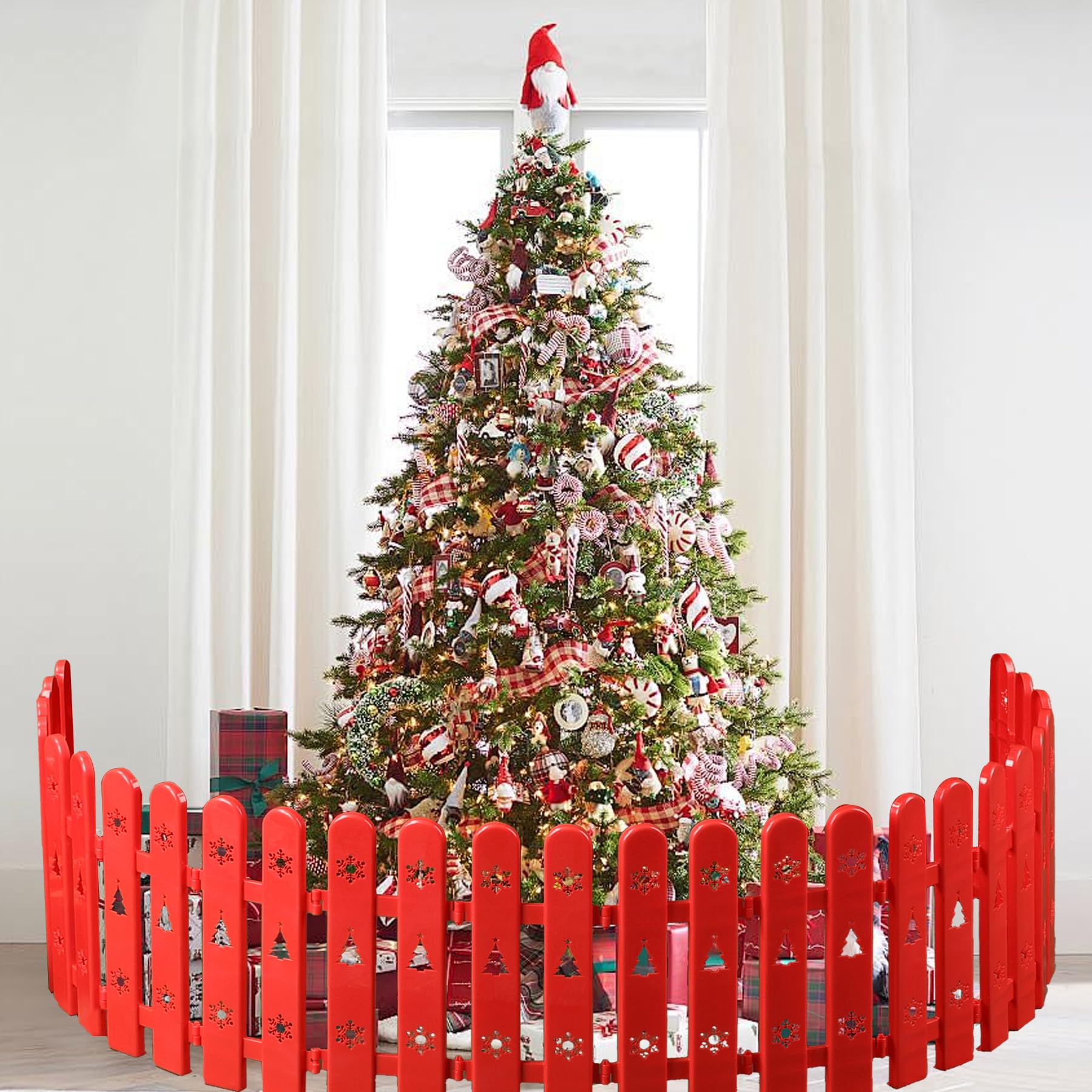 Amazon.com : Christmas Tree Fence Barrier for Kids & Dogs - 30pcs Decorative Red Picket Fence ...