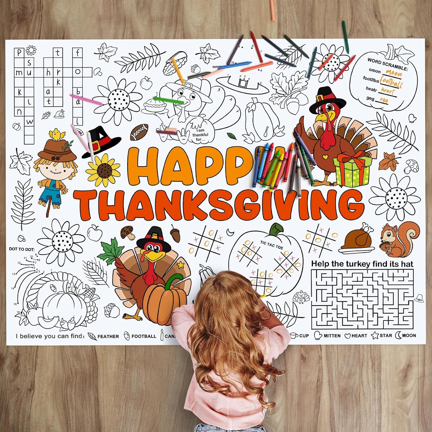 Amazon.com: Fall Thanksgiving Coloring Poster 43.3x31.5 Inches Giant ...