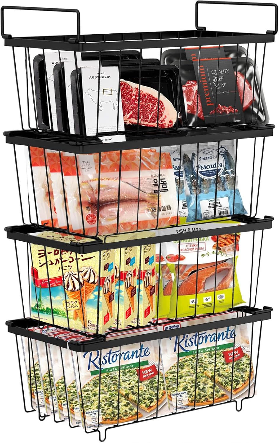 4 Pack Chest Freezer Baskets, Stackable Freezer Organiser with Handles ...