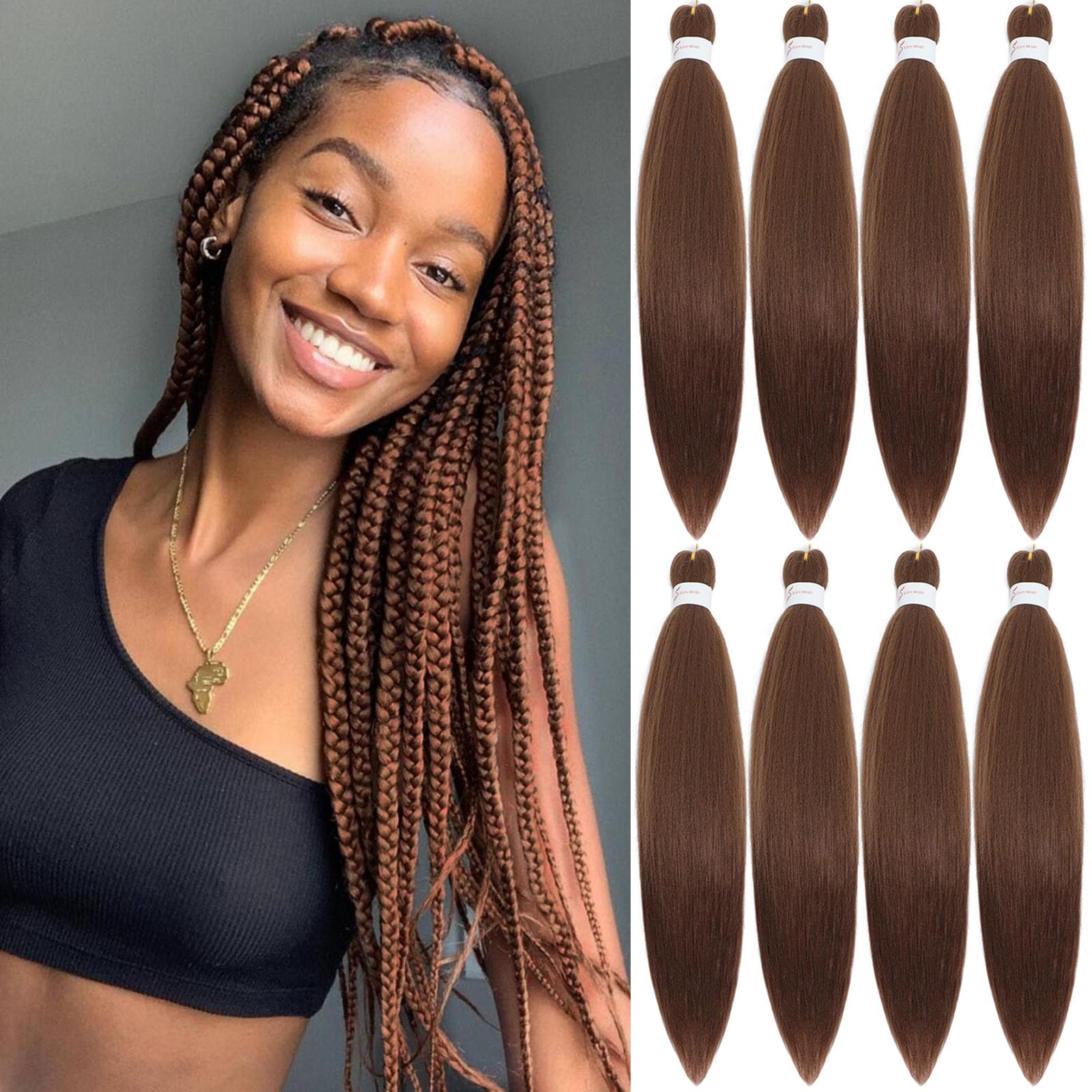 Amazon.com : Brown Braiding Hair Pre Stretched 20 Inch 8 Pack Premium ...