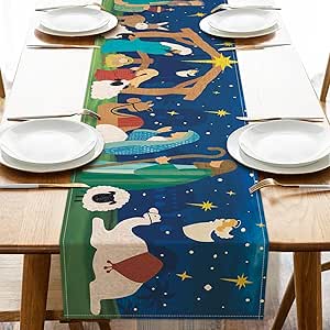 Amazon.com: Croar Jesus Nativity Scene Christian Christmas Table Runner ...