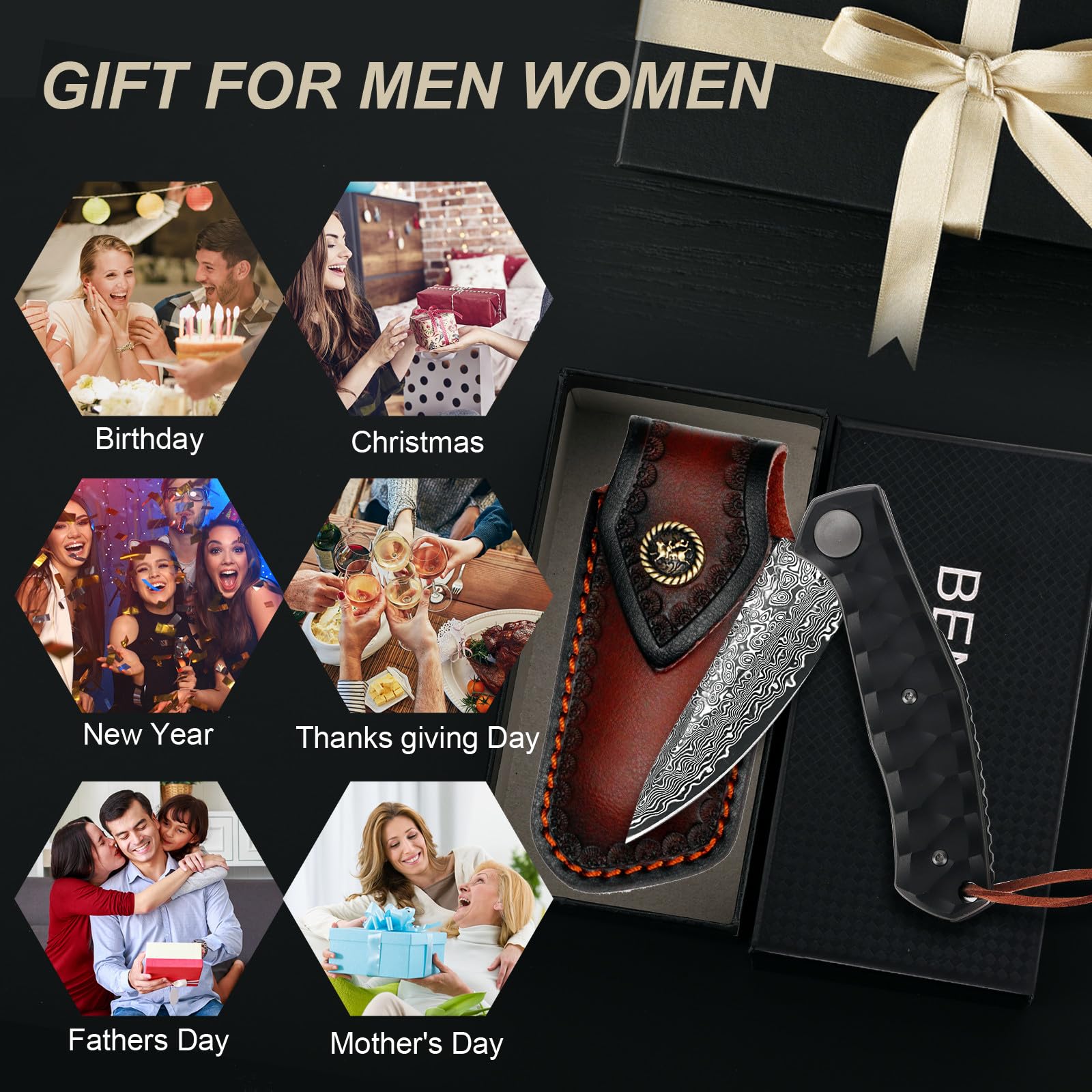 Snapklik.com : Benkey Damascus Pocket Knife, Sharp VG10 Core Damascus ...