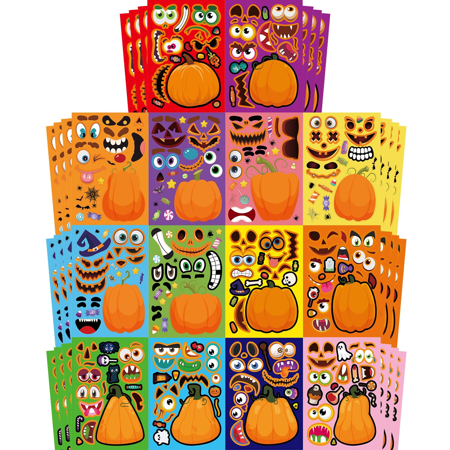 Amazon.com: 56 Sheets Halloween Pumpkin Make a Face Stickers for Kids ...