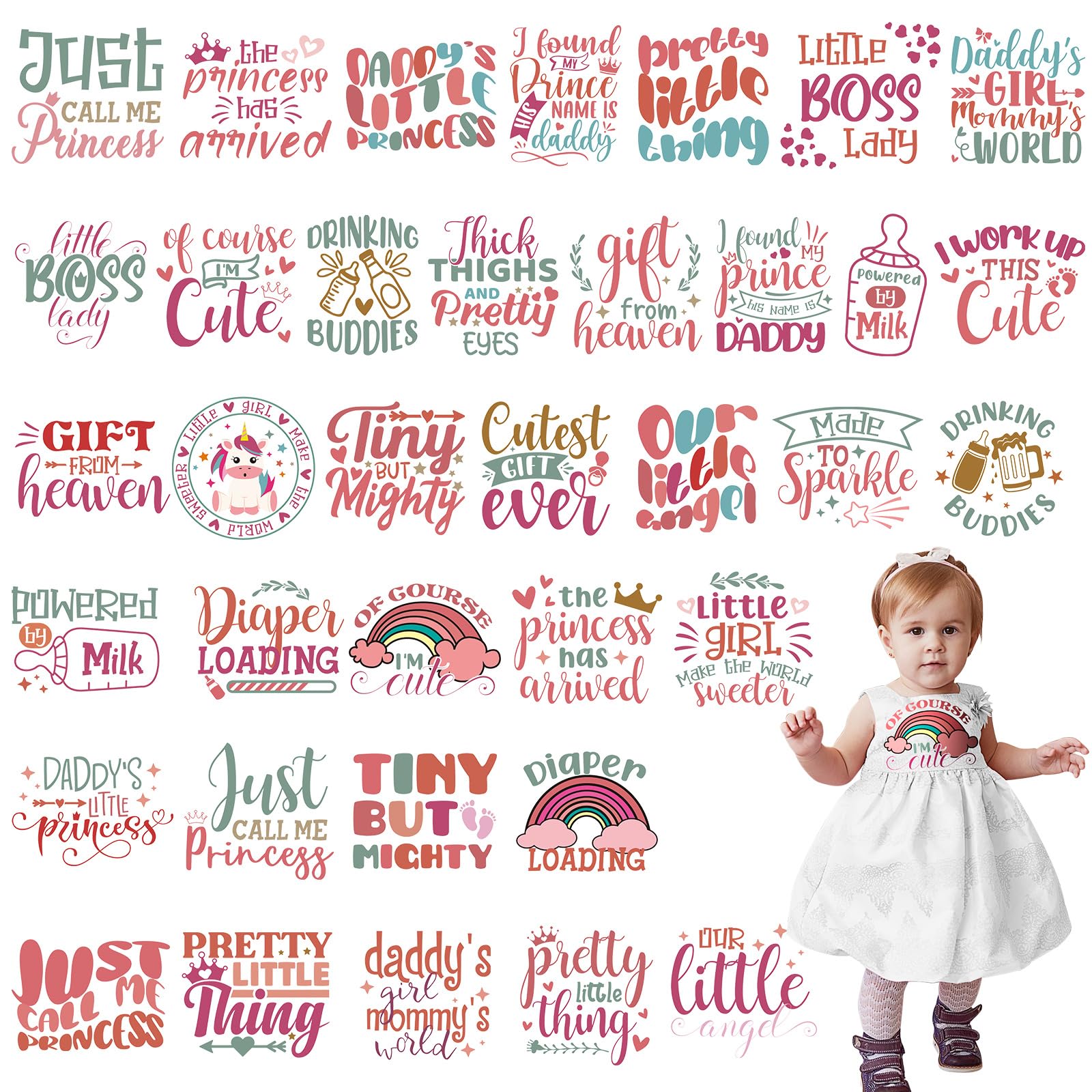 Amazon.com: Gilprop 36 Sheets Baby Girl Iron on Transfers Patches ...