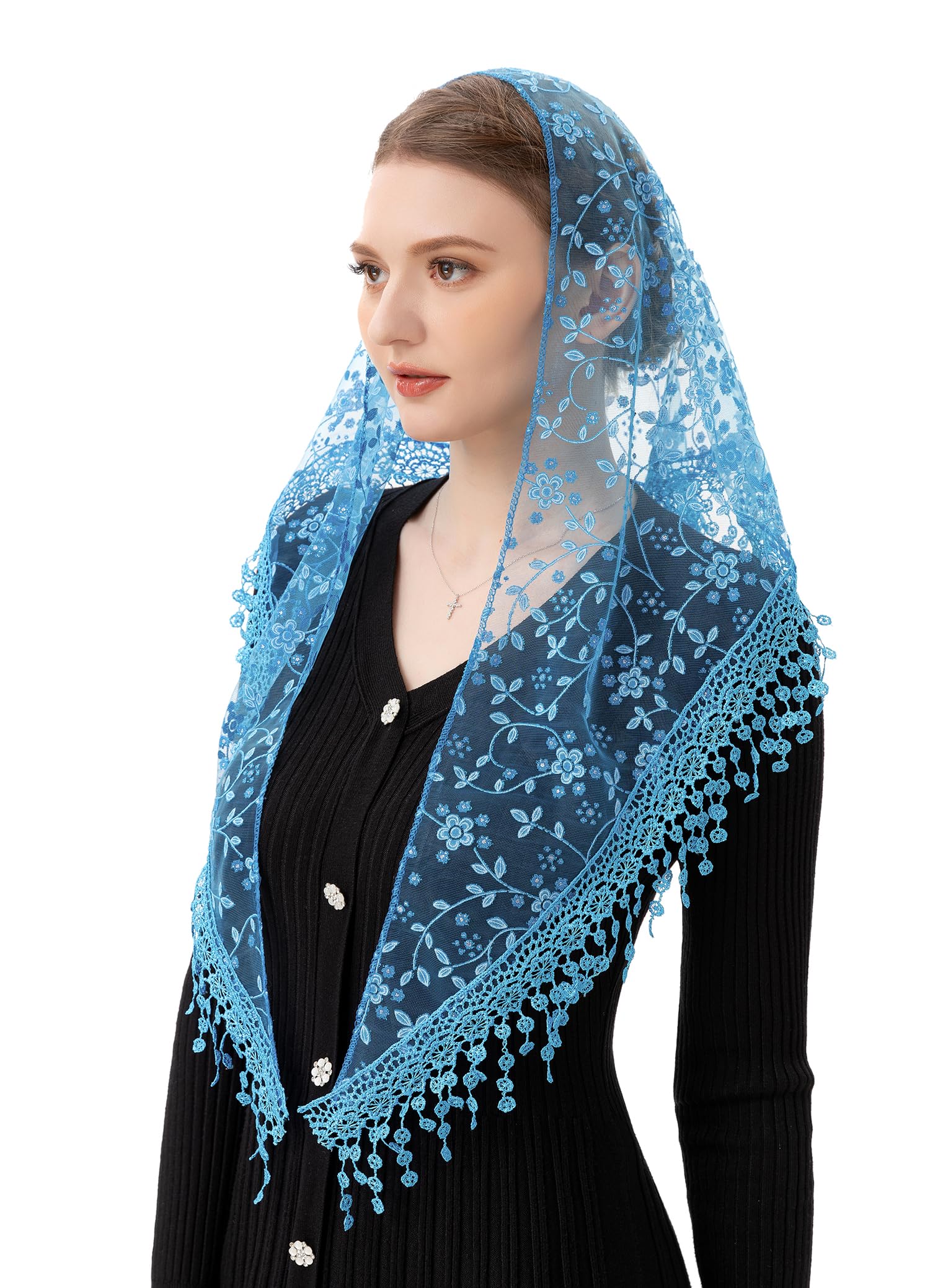 Snapklik.com : PAMOR Triangle Lace Veil Mantilla Cathedral Head ...