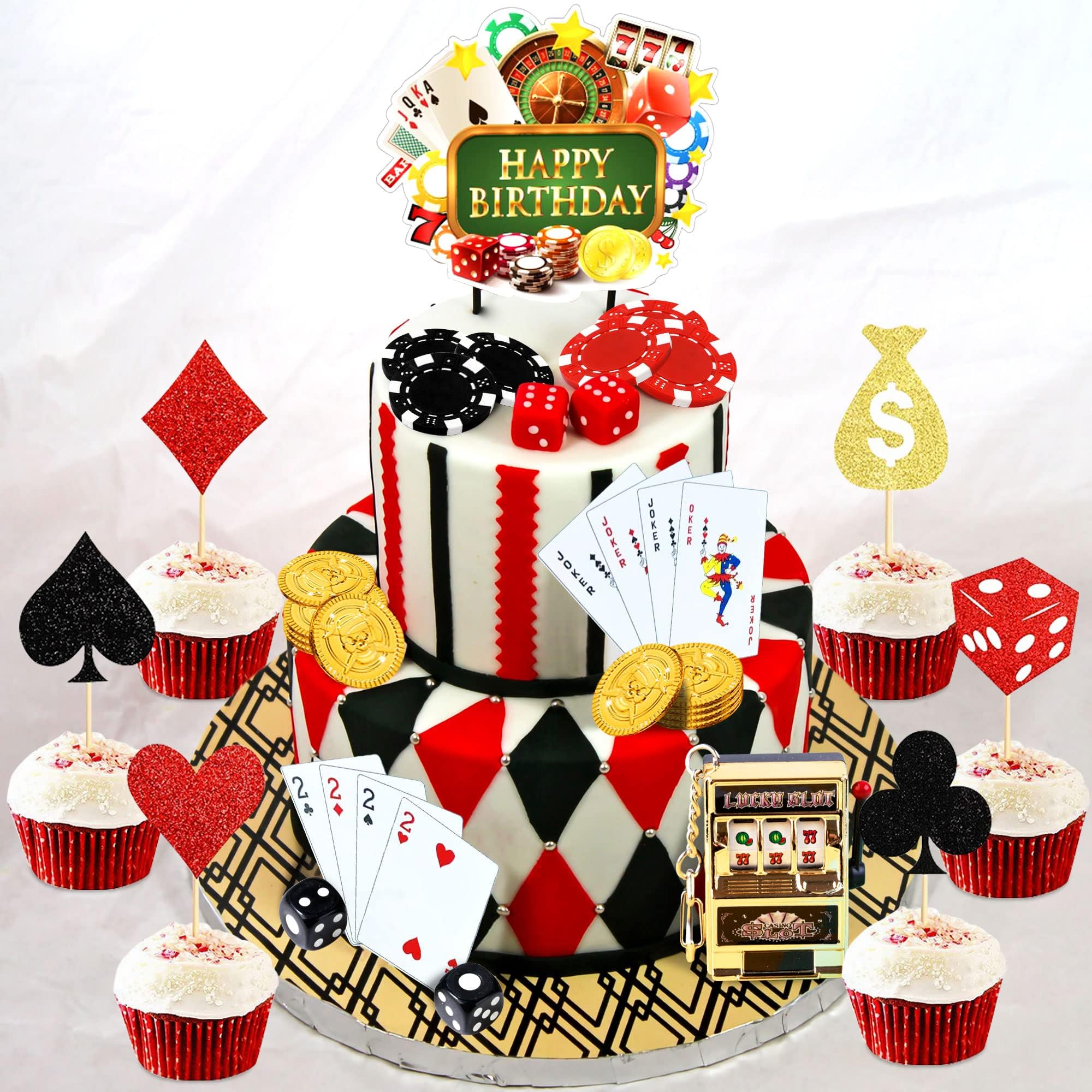 Amazon.com: GEORLD Edible Poker Cake Topper Cupcake Toppers Decoration ...