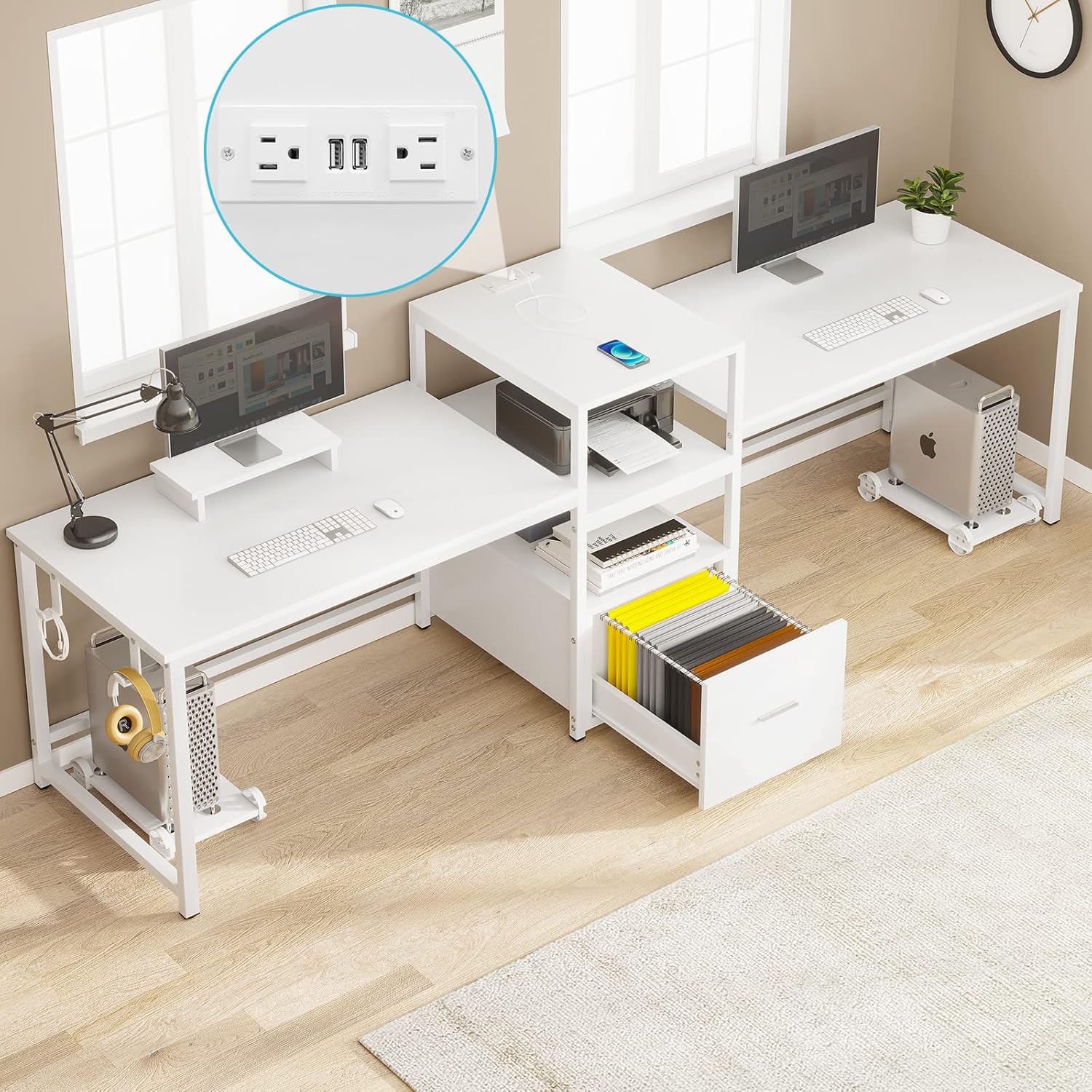 Amazon.com: SEDETA 98" Home Office Desk, White Computer Desk with ...