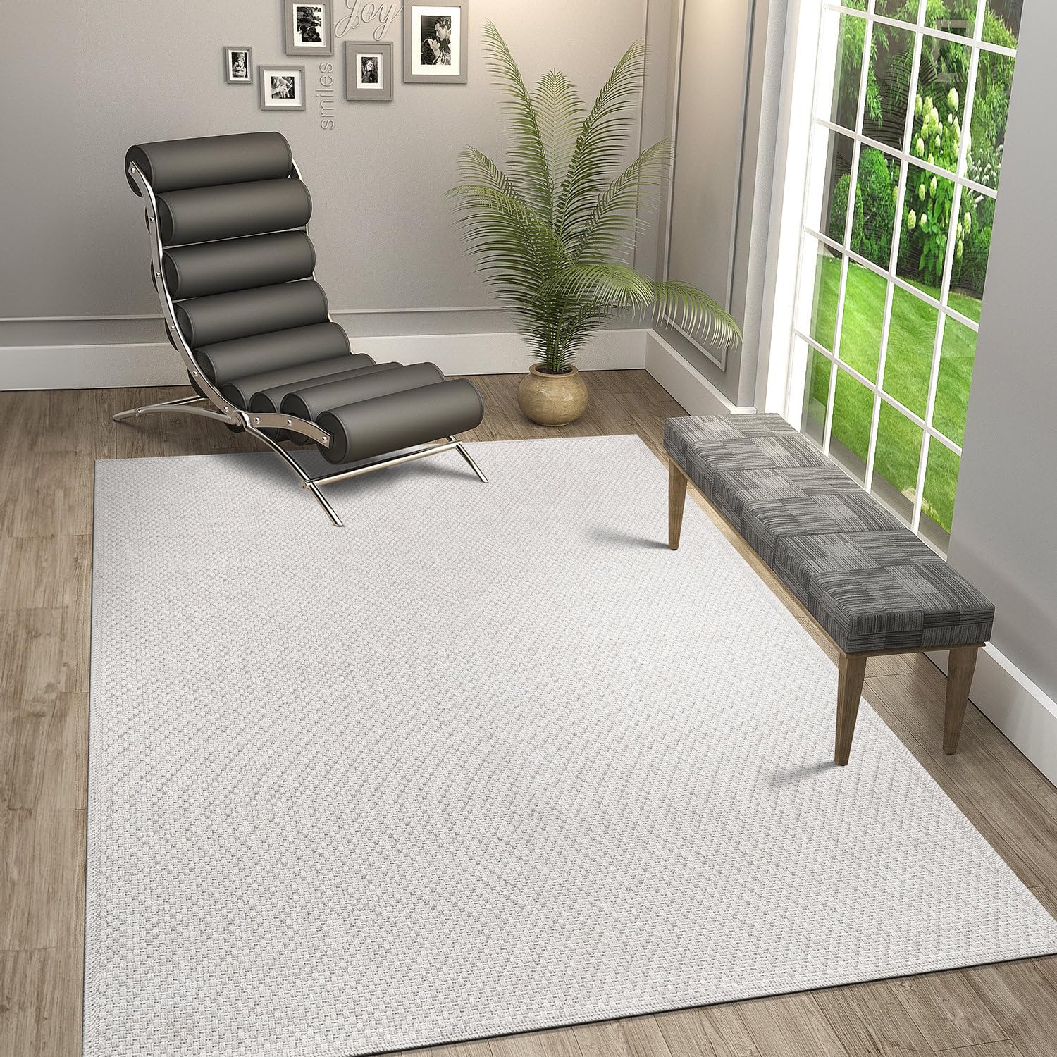 CAMILSON Easy Jute Rug 6x9, Indoor Outdoor Off-White Farmhouse Area ...